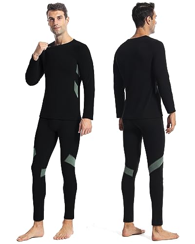 Runhit Thermal Underwear for Men Base Layer Cold Weather Mens Long John Winter Pants and Shirts Thermal Set Medium Black