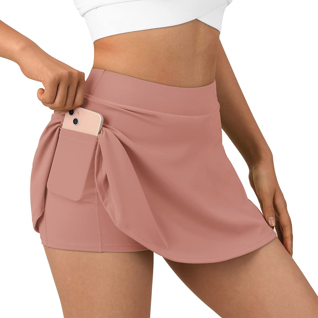 SUUKSESS Women Pleated Tennis Skirt with Pockets High Waisted Athletic Golf Skorts (Pink,S)