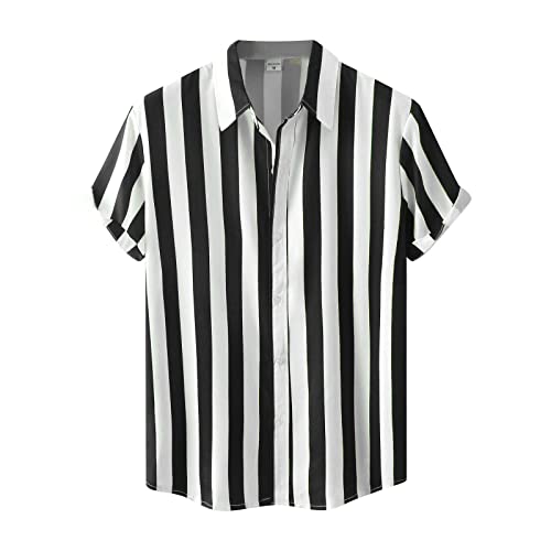YYQXIiyty Men's Slim-Fit Blouses V-Neck Casual Formal Beach Dress Shirts Short Sleeve Button Down Open Front Shirts Black