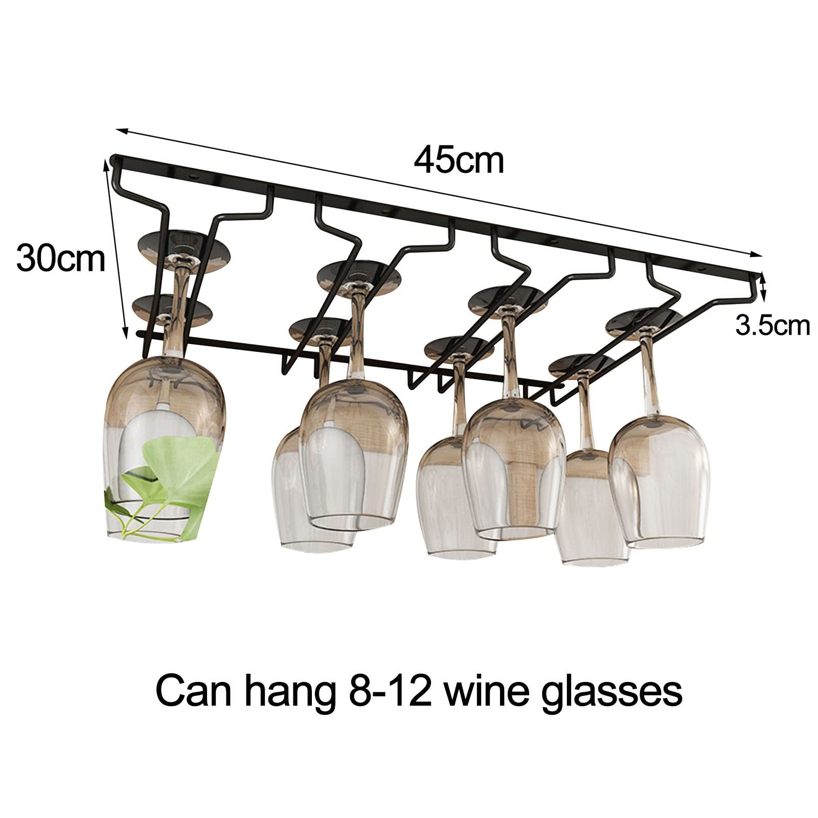 Under Cabinet 2/3/4 Row Wine Glass Holder, Stemware Holder Stand, Hanging Champagne Goblets Holders, Wine Glass Drying Rack, Wine Cup Display Stand, Holds Up To 12 Glasses (Size : 4Row)