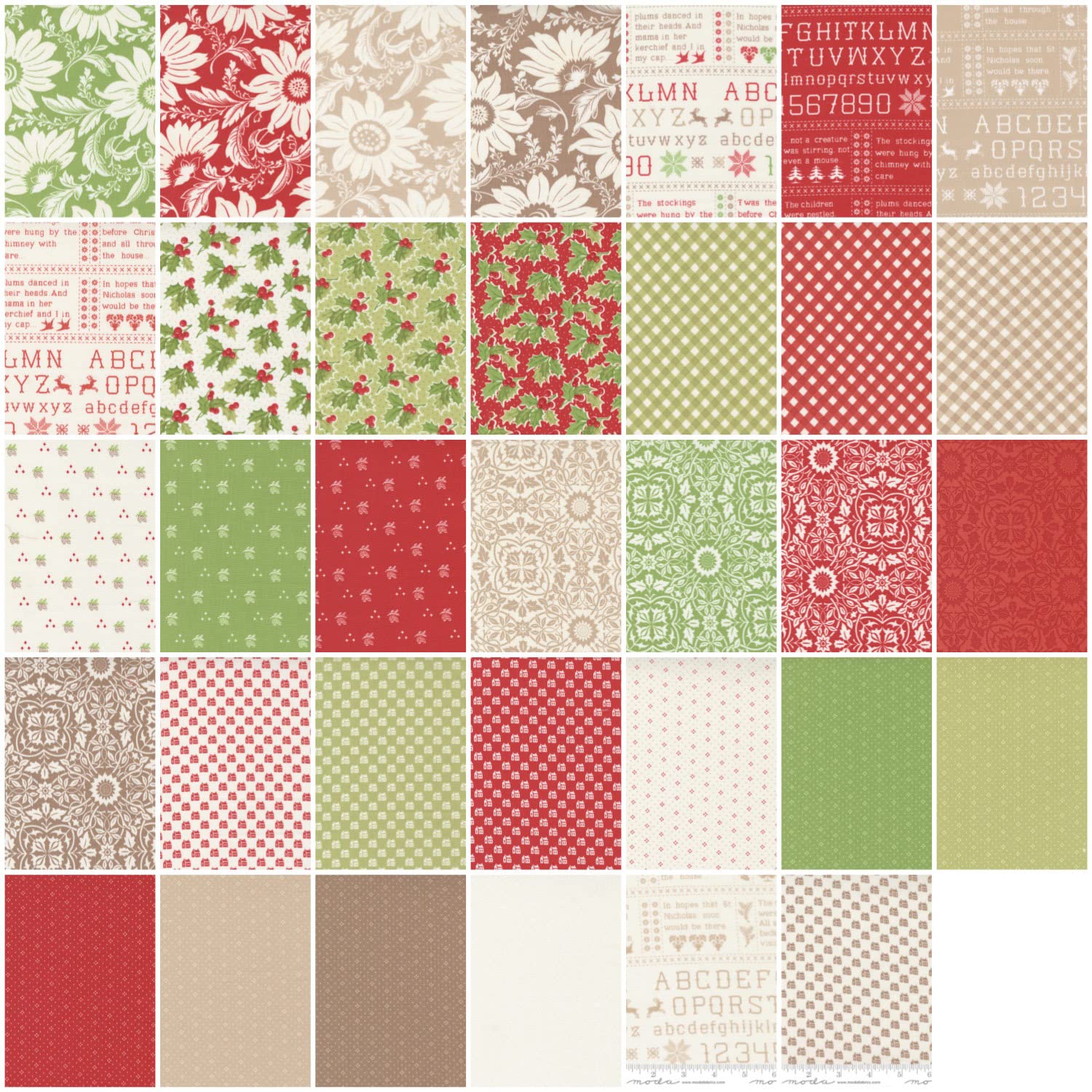 Moda Fabrics Christmas Stitched Charm Pack by Fig Tree & Co; 42-5' Precut Fabric Quilt Squares, Assorted, 5 Inches