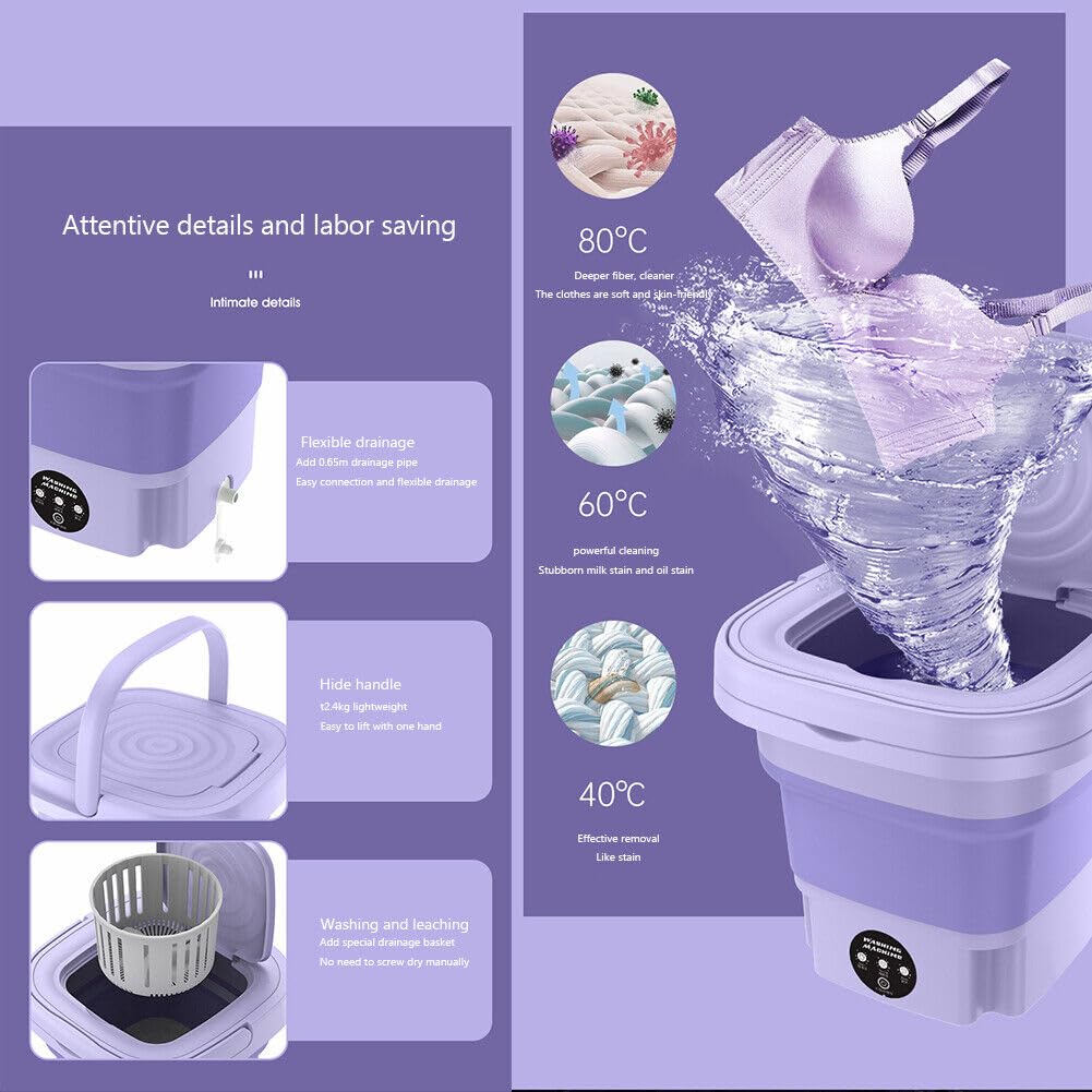 Portable Washing Machine, 8L Foldable Mini Washing Machine, Folding Mini Small Washer For Baby Clothes, Underwear Or Small Items, Apartment, Dorm, Camping, RV Travel Laundry (Purple)