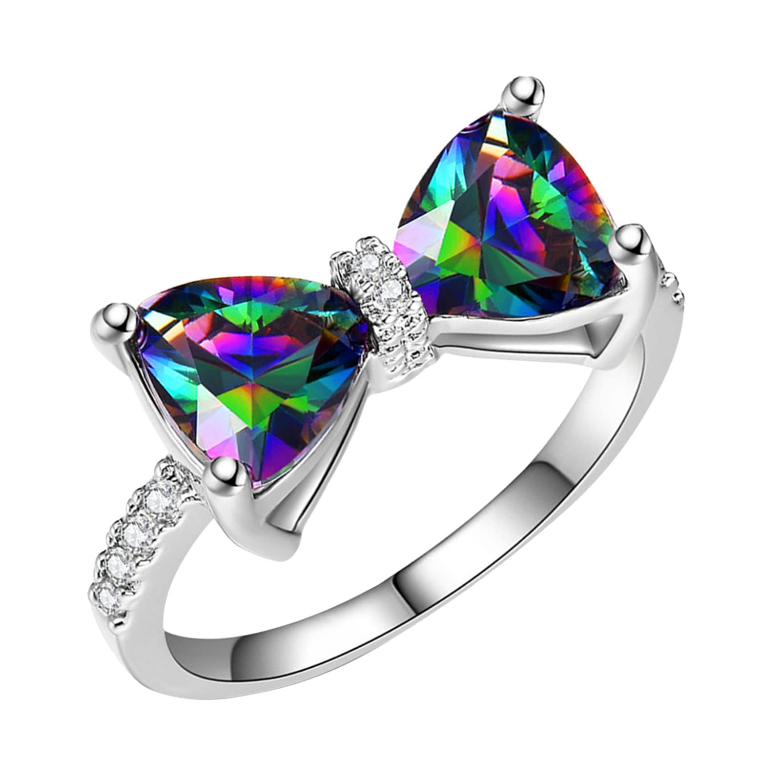 Women Fashion Colorful Butterfly Zircon Promise Rings Inlaid Diamond Ring Size 6-10, Stackable Engagement Sterling Silver Ring Anniversary Band