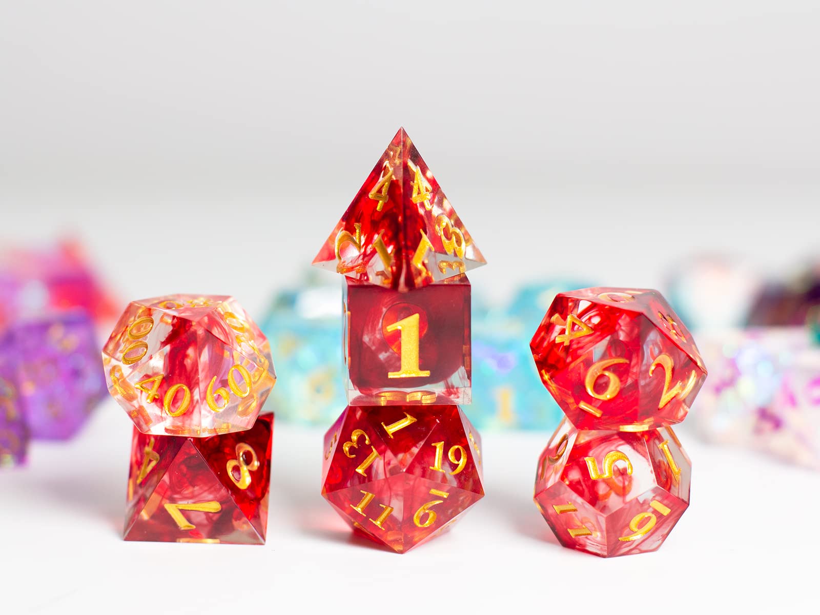 Vovotuzzi Role Playing DND Dice Dungeons and Dragons Handcrafted Dice Set with Metal Box, Great Gift Option for Role Play Game Players(Blue Purple)