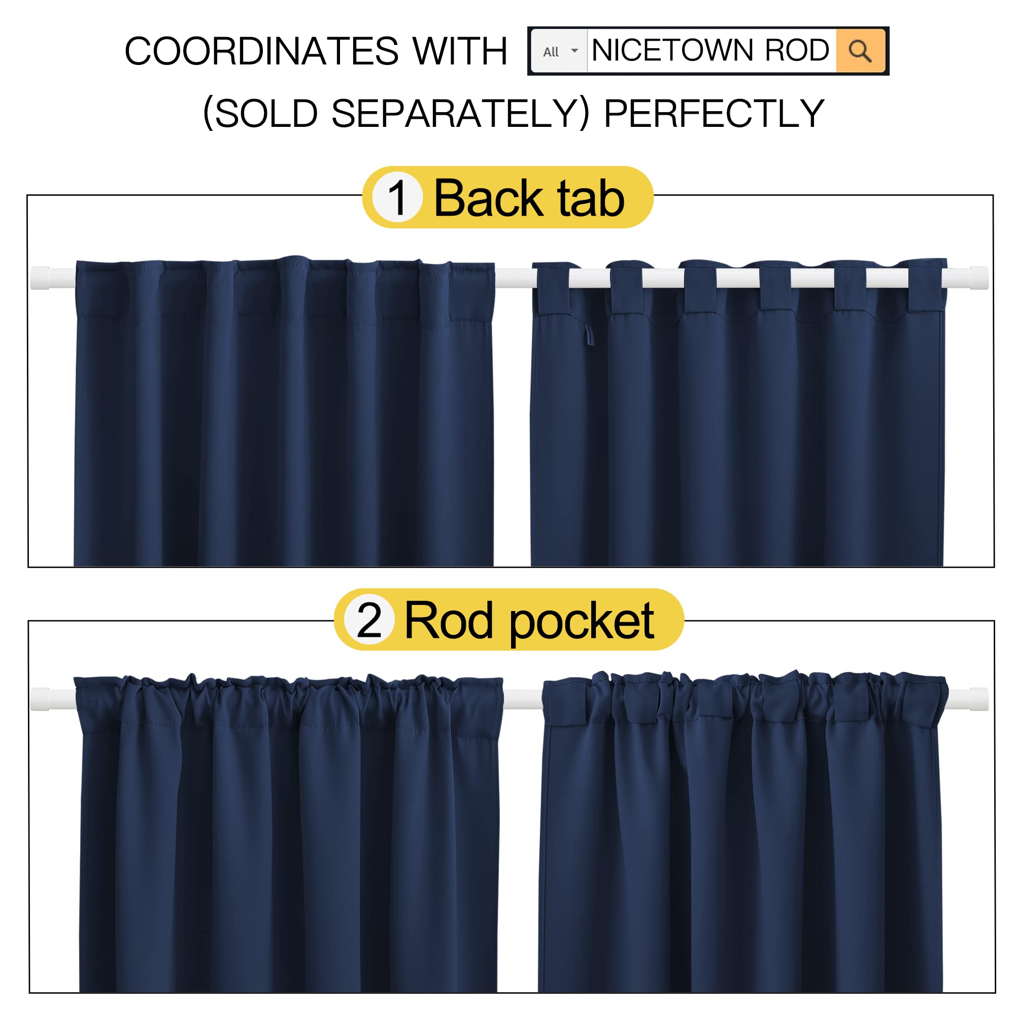 NICETOWN Vertical Blinds Window Curtain Panels - (Navy Color) 70 by 84 inches, Set of 2 Panels, Energy Saving Blackout Curtains for Hall Room