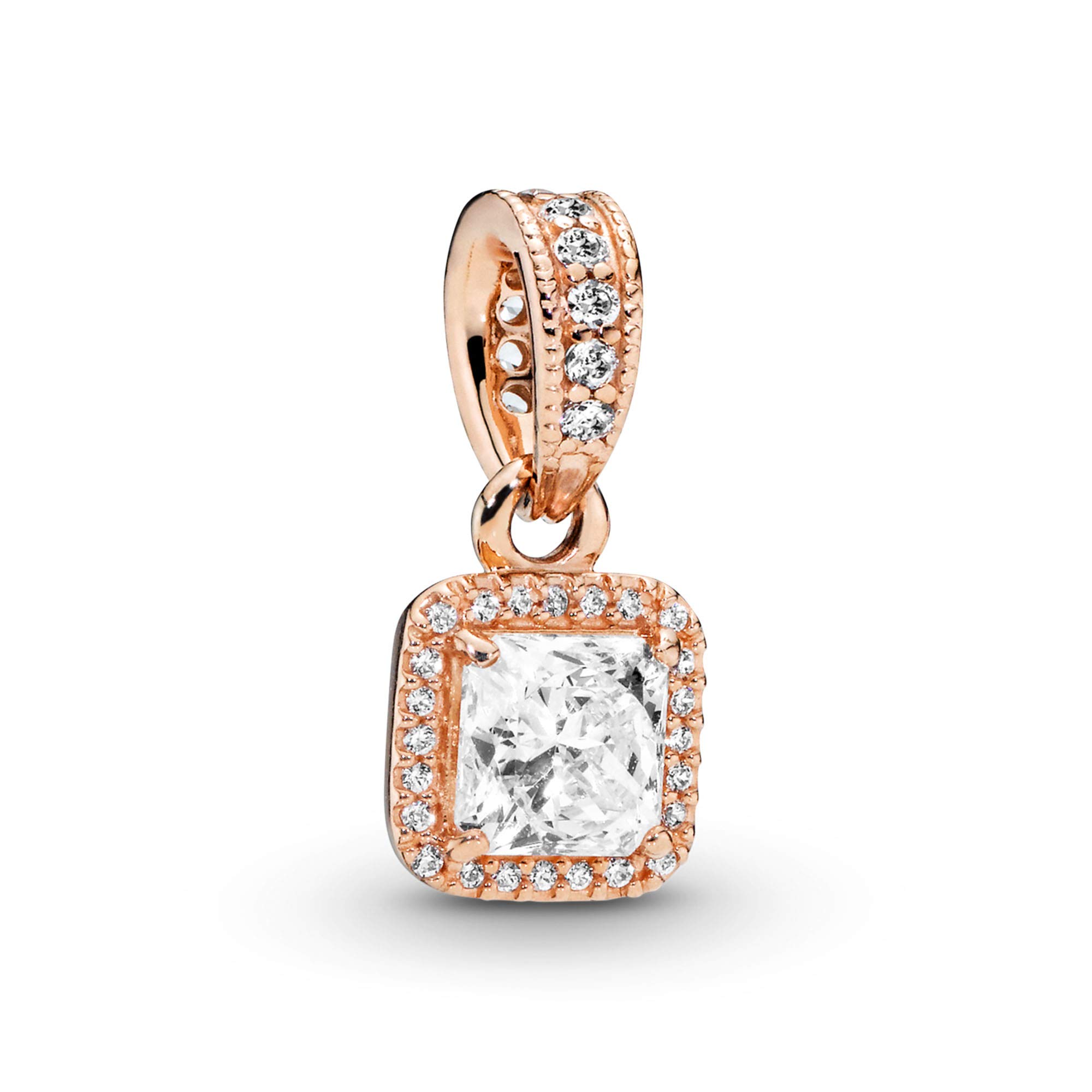 Pandora Jewelry Square Sparkle Halo Cubic Zirconia Necklace in Rose