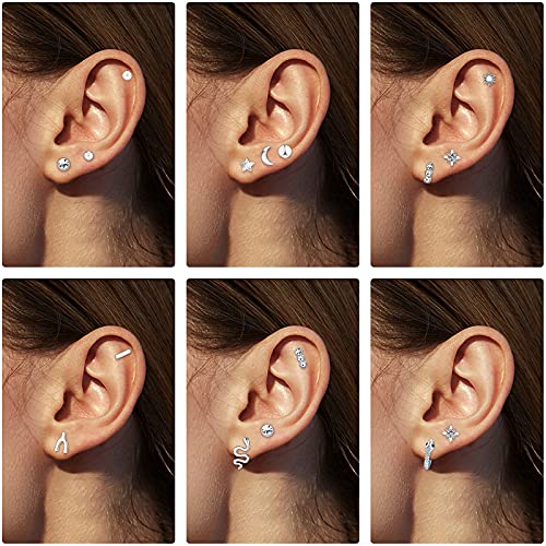 Silver Stud Earrings Set Women: Small Surgical Steel Hypoallergenic Stud Sets Ear Piercing Earrings Studs Birthday Gifts for Girl Sensitive Ears (silver)