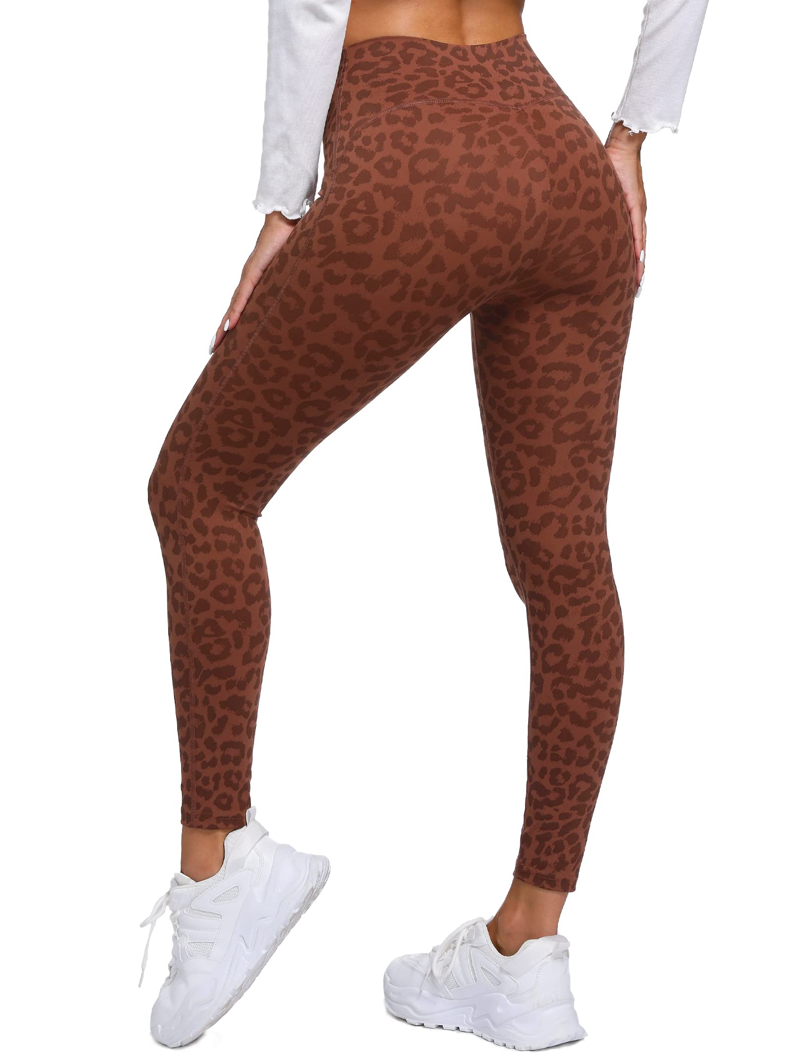 VOXGET Seamless Leggings for Women High Waisted Soft Slim Tummy Control 7/8 Length Leopard Pattern Yoga Pants for Workout Exercise