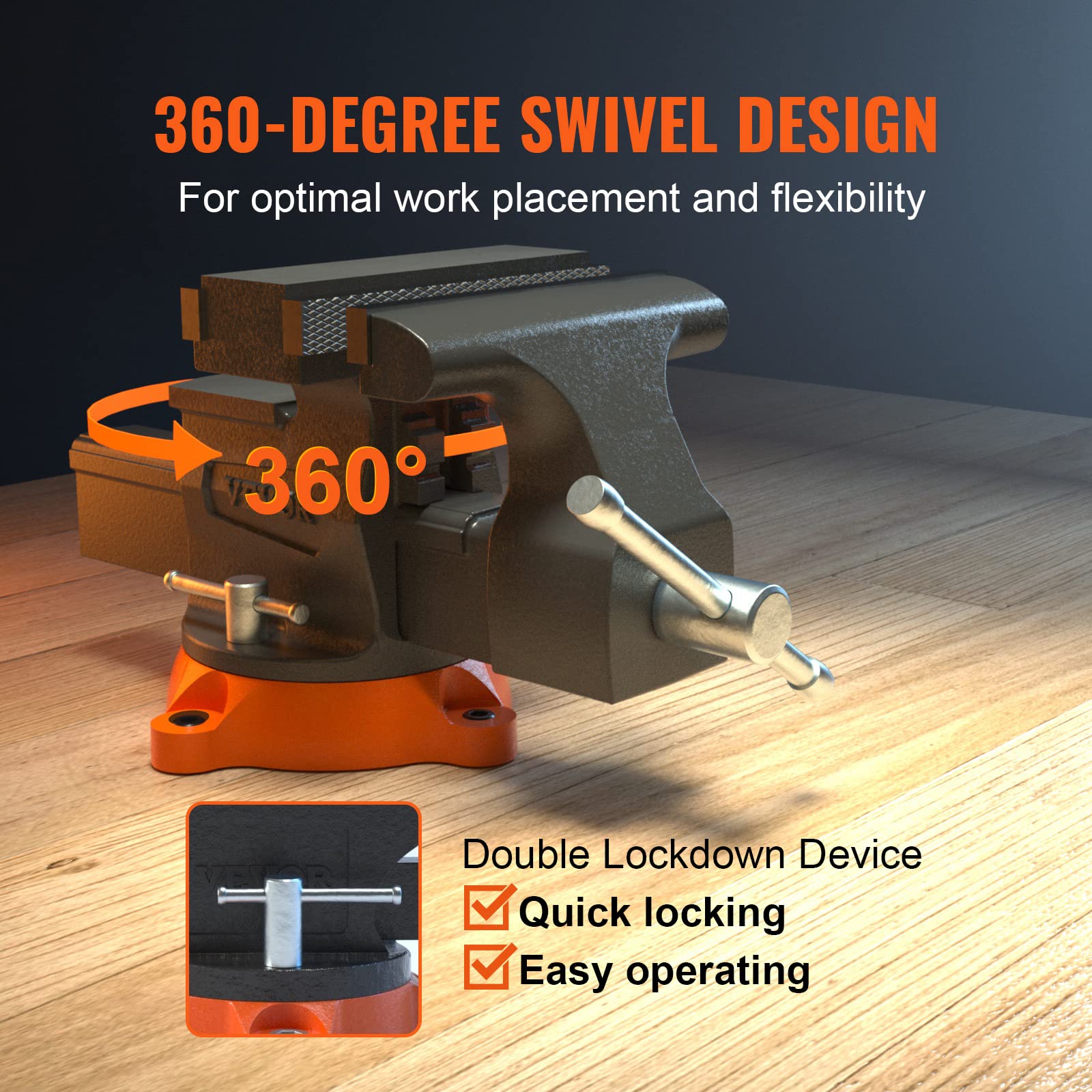 VEVOR Bench Vise, 6.5" Jaw Width 6.5" Forward &9.3" Reverse Opening, 360-Degree Swivel Locking Base Multipurpose Workbench w/Anvil, Heavy Duty Ductile Iron w/Bolts & Nuts, for Drilling, Pipe Cutting