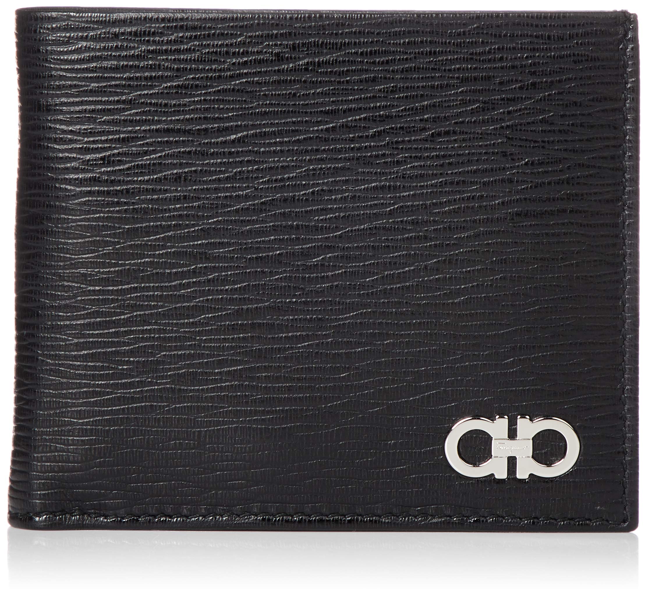 Salvatore Ferragamo 66A065-685987 Gancini Genuine Leather Wallet, NERO/FJORDBLUE