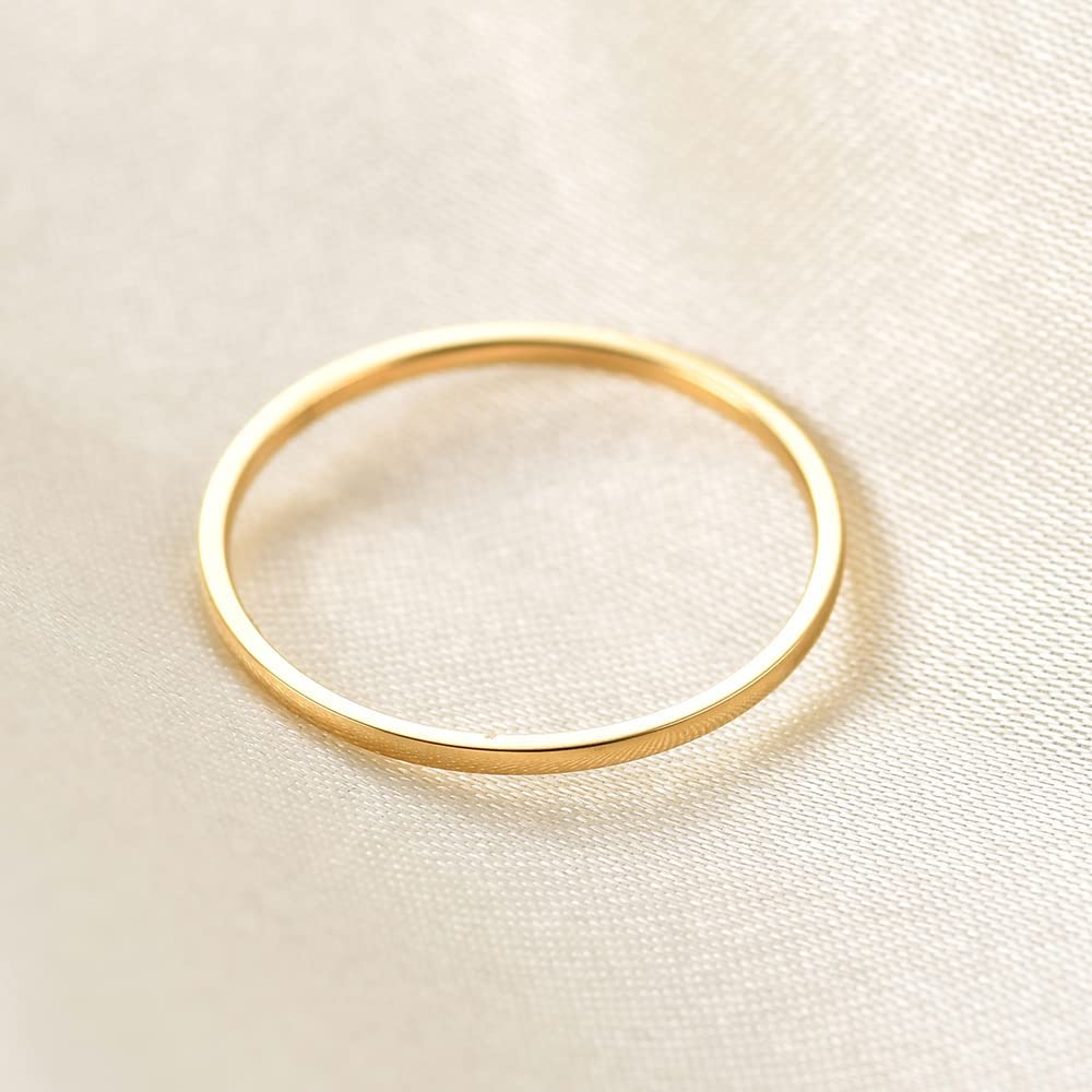 VQYSKO 2PCS 1mm/2mm/3mm14K Gold Filled Rings Stacking Rings for Women Stackable Thin Silver/Gold/Black Ring Plain Statement Band Comfort Fit, Size 3-10 (Gold-1MM-2PCS, 4)