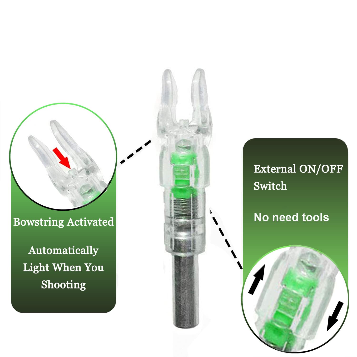 VAYTOP 6PCS Lighted Nocks for Arrows.246 6.2mm Light Up Arrow Nocks for Compound Bow Lighted Arrow Nocks for Archery Hunting
