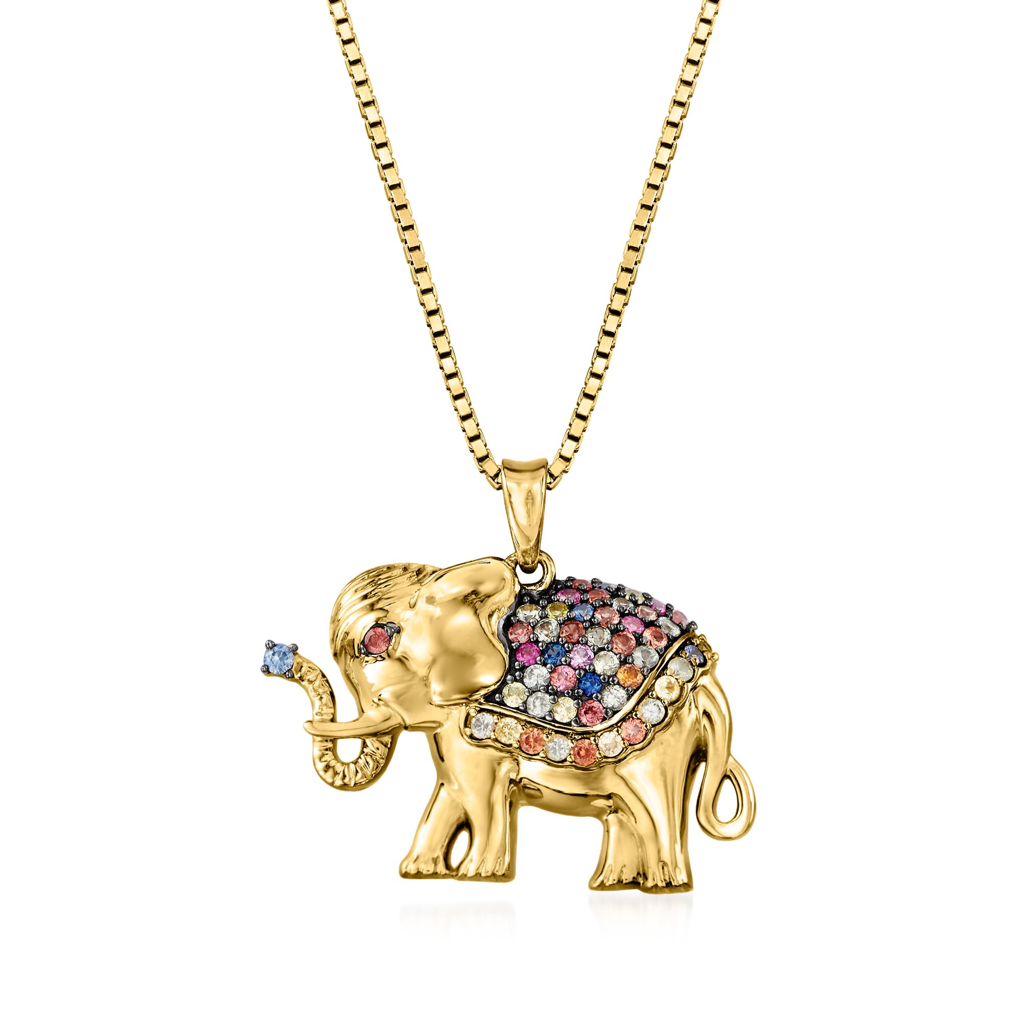 Ross-Simons 0.50 ct. t.w. Multicolored Sapphire Elephant Pendant Necklace in 18kt Gold Over Sterling. 18 inches