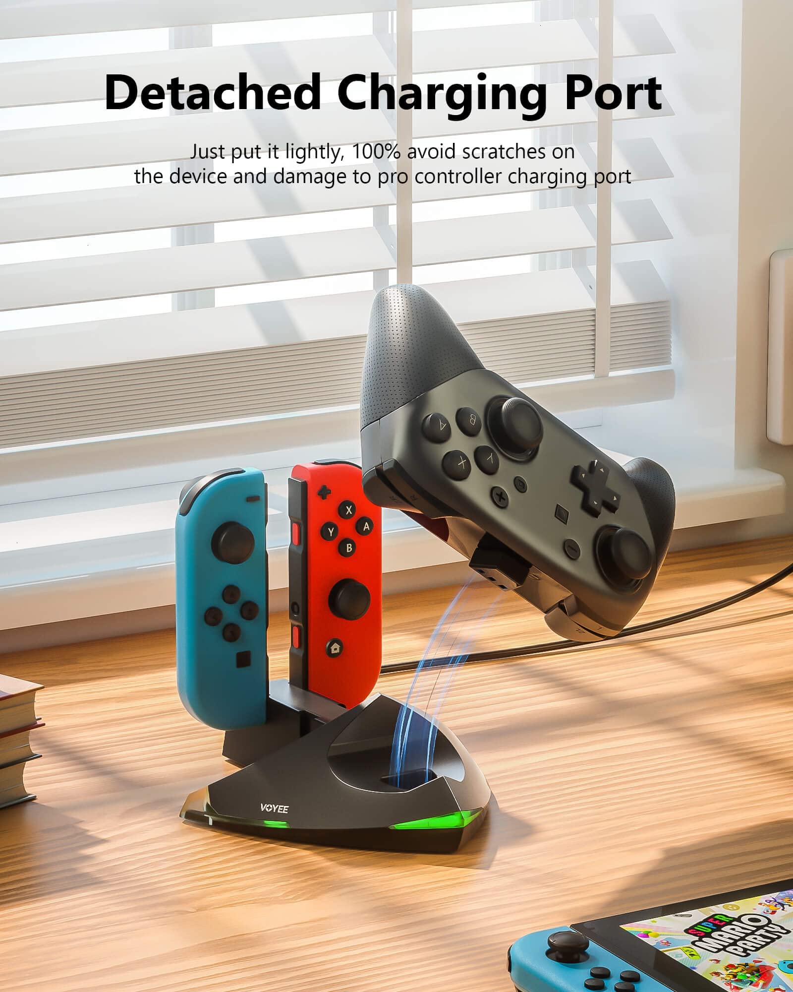 VOYEE 5-in-1 Charging Dock Compatible with Nintendo Switch Controller and Joycons with Led Indication, Charging Protection - Upgraded