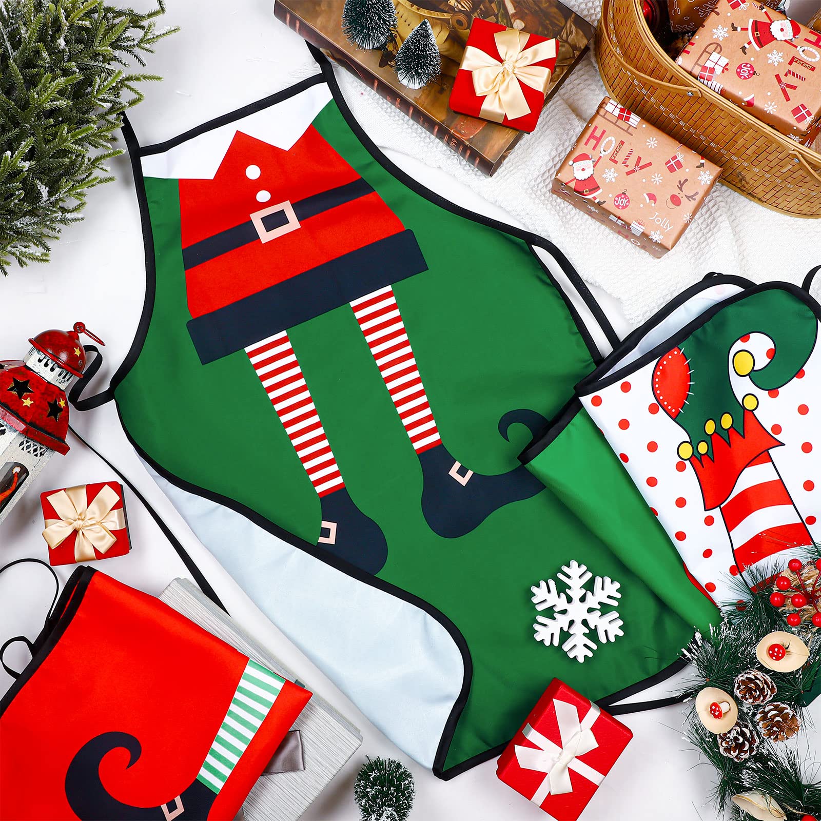 Vabean 4 Pcs Christmas Elf Santa Snowman Apron Adjustable Kitchen Cooking Aprons BBQ Bib Funny Chef Apron for Women Xmas