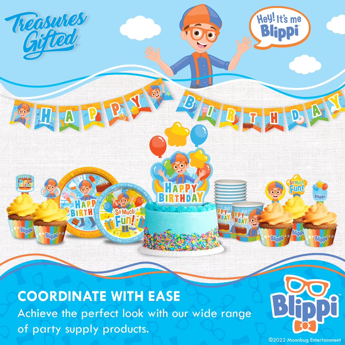 Treasures Gifted Officially Licensed Blippi Birthday Party Supplies - Blippi Backdrop - 4.25ft Tall x 6ft Wide Blippi Backdrop Birthday - Blippi Party Decorations - Blippi Birthday Banner