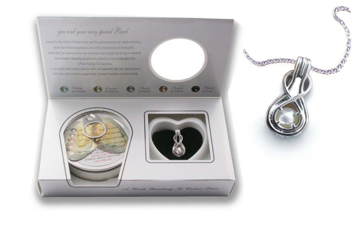 Pearlina Infinity Cultured Pearl Oyster Necklace Set Silver-tone Cage Locket W/Stainless Steel Chain 18"