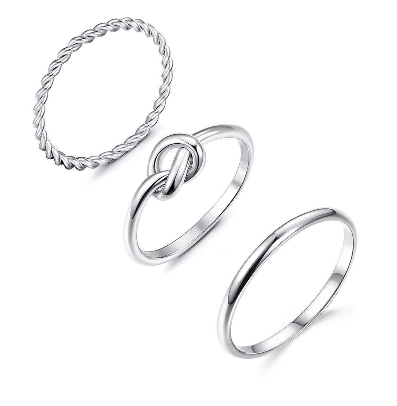 ORAZIO 4 Pcs Silver Wave Rings for Women Twist Knot Band Stackable Rings Stainless Steel Simple Thumb Cute Rose Gold Rings Set
