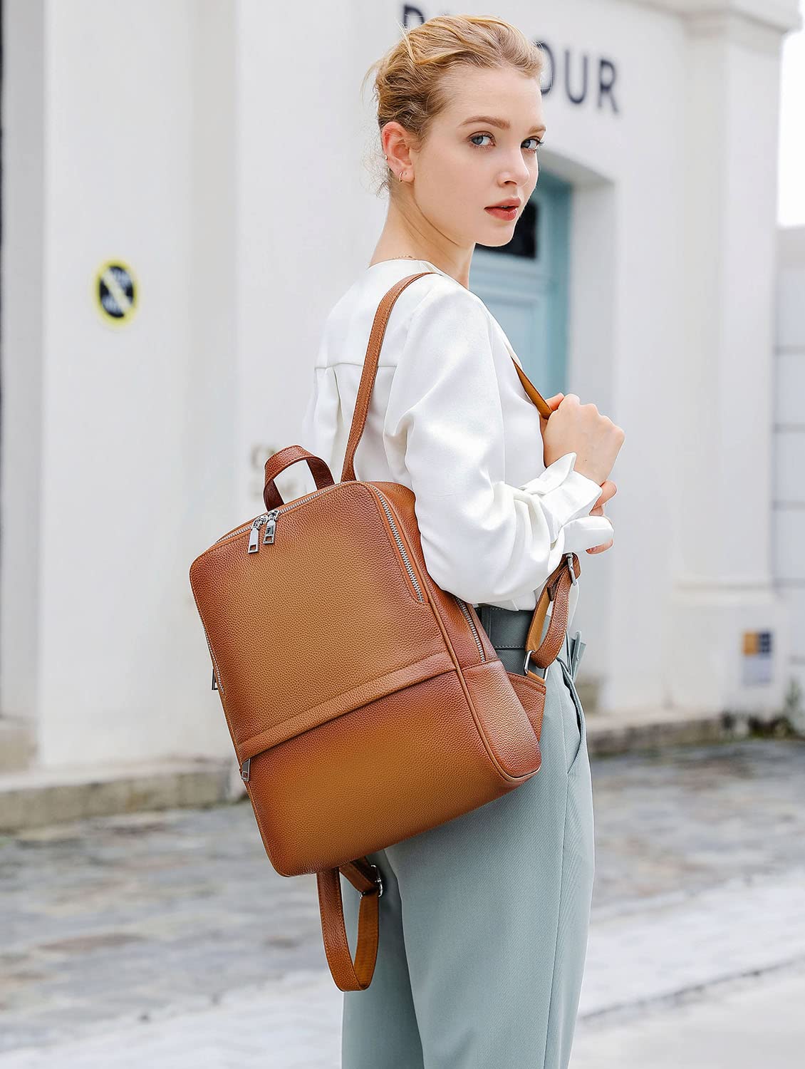 Women Genuine Leather Backpack Purse Casual Fashion Travel Bag (Brown.) One Size