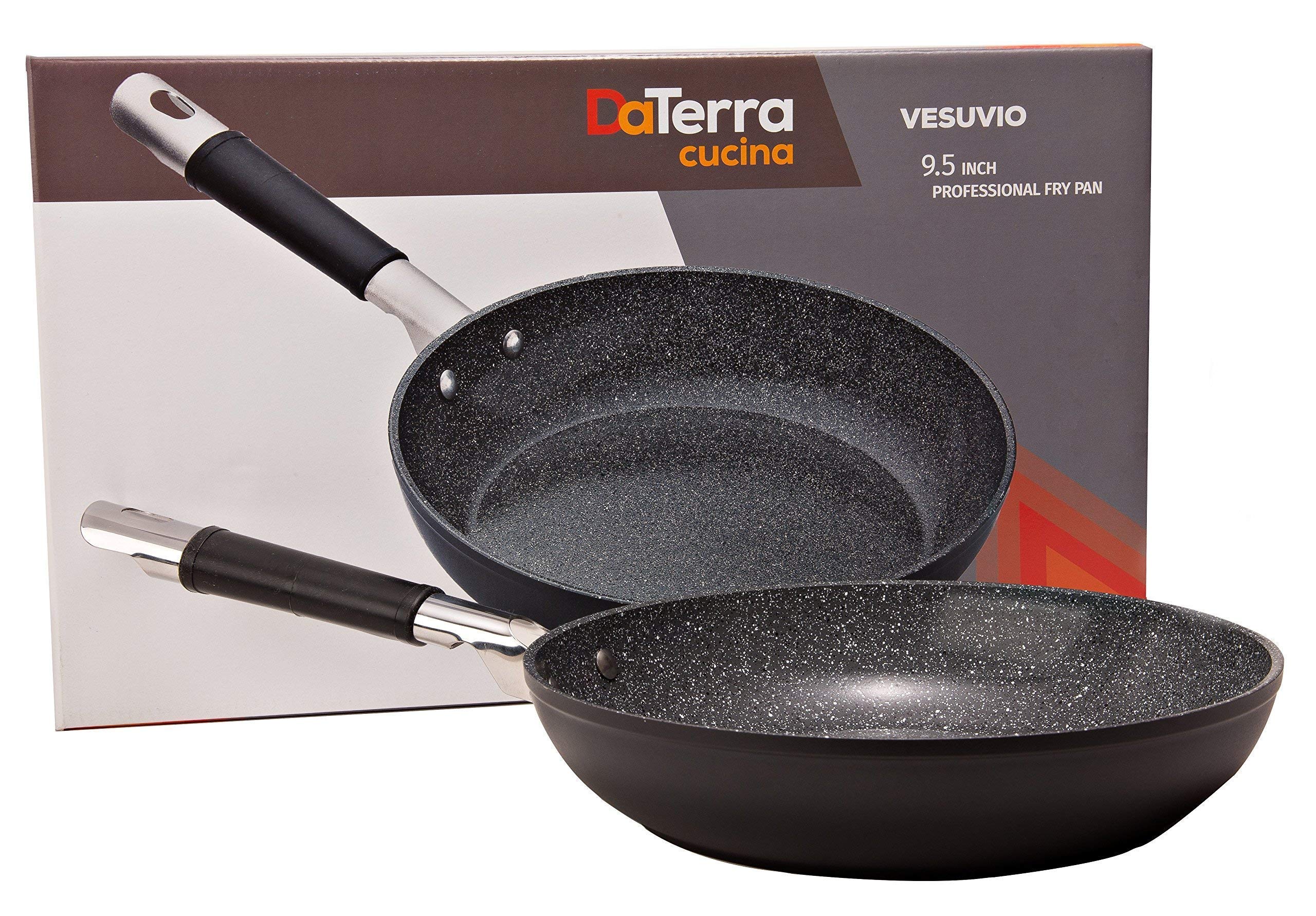 Vesuvio Ceramic Coated Nonstick Cookware, 3-Pack Bundle: Frying Pan, 9.5 Inch | 3 Quart Nonstick Sauce Pan with Oven Safe Glass Lid | 5 Quart Dutch Oven Stock Pot with Oven Safe Glass Lid