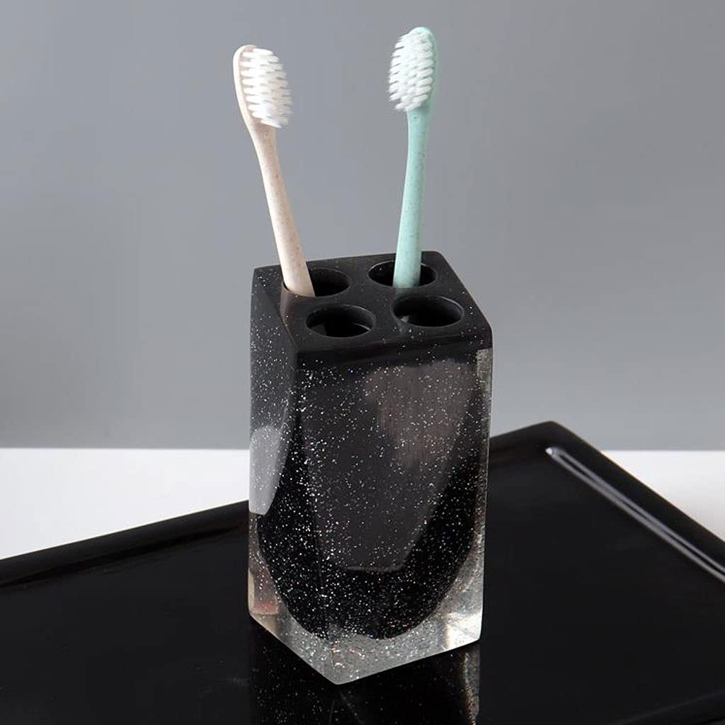 Soap Dispenser 6pcs Accessories Resin Set Includes Hand Soap Dispenser Toothbrush Holder Tumbler Soap Dish and Tray Starry Sky Pattern Modern Design,Black Soap Dispenser