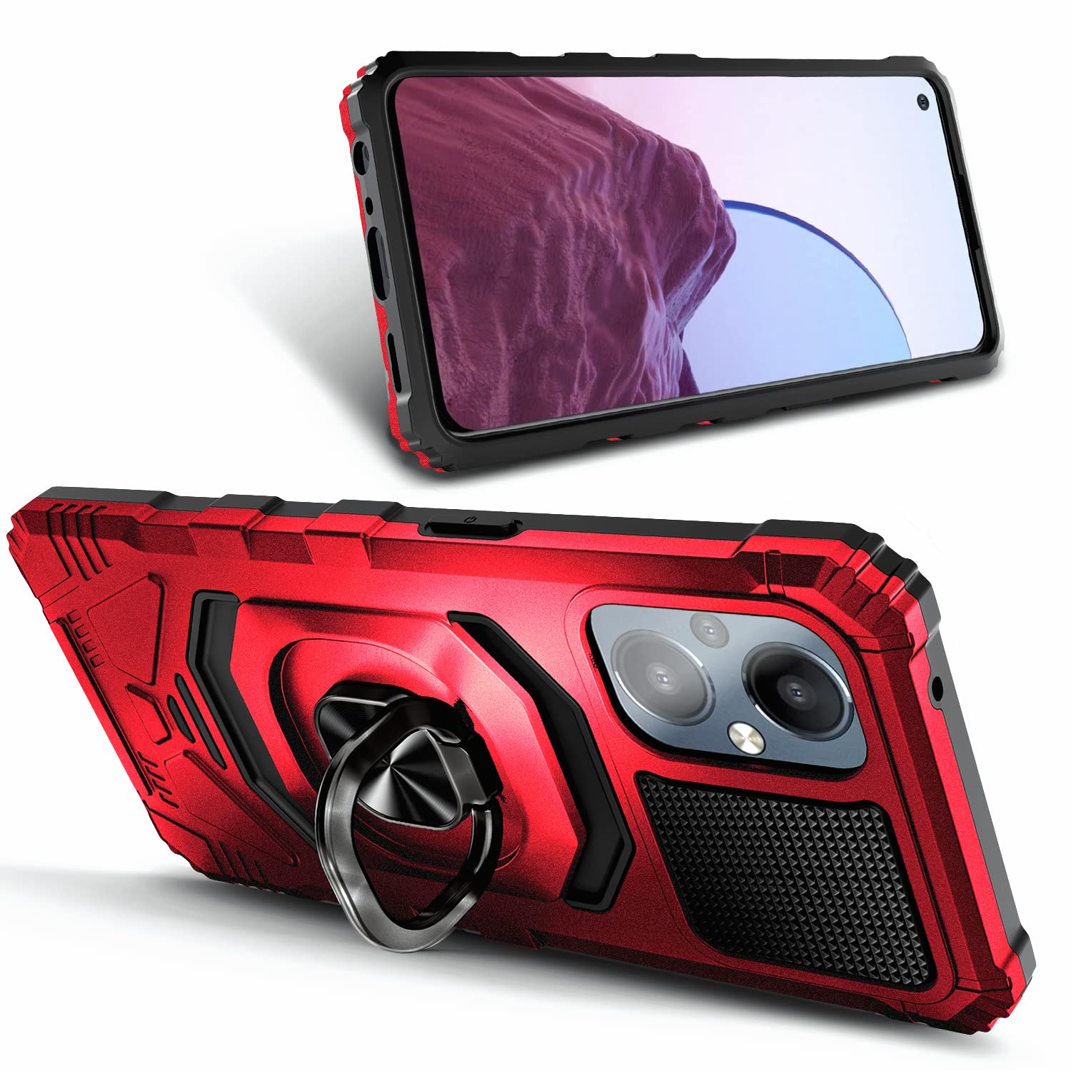 NZND Case for OnePlus Nord N20 5G with Tempered Glass Screen Protector (Maximum Coverage), Heavy-Duty Cover Case [Military-Grade] Full-Body Protective, Magnetic Car Ring Holder (Black)