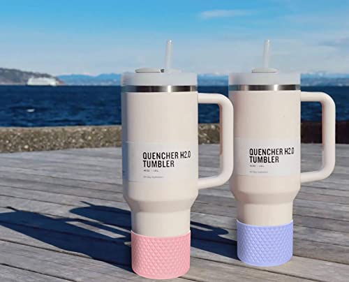 Silicone Boot for Stanley 40 oz Quencher Adventure Tumbler and IceFlow Flip 30 oz 20 oz, Stanley Cup Accessories Protector Bottom Sleeve Cover Bumper for Stanley 40 oz with Handle (Pink)