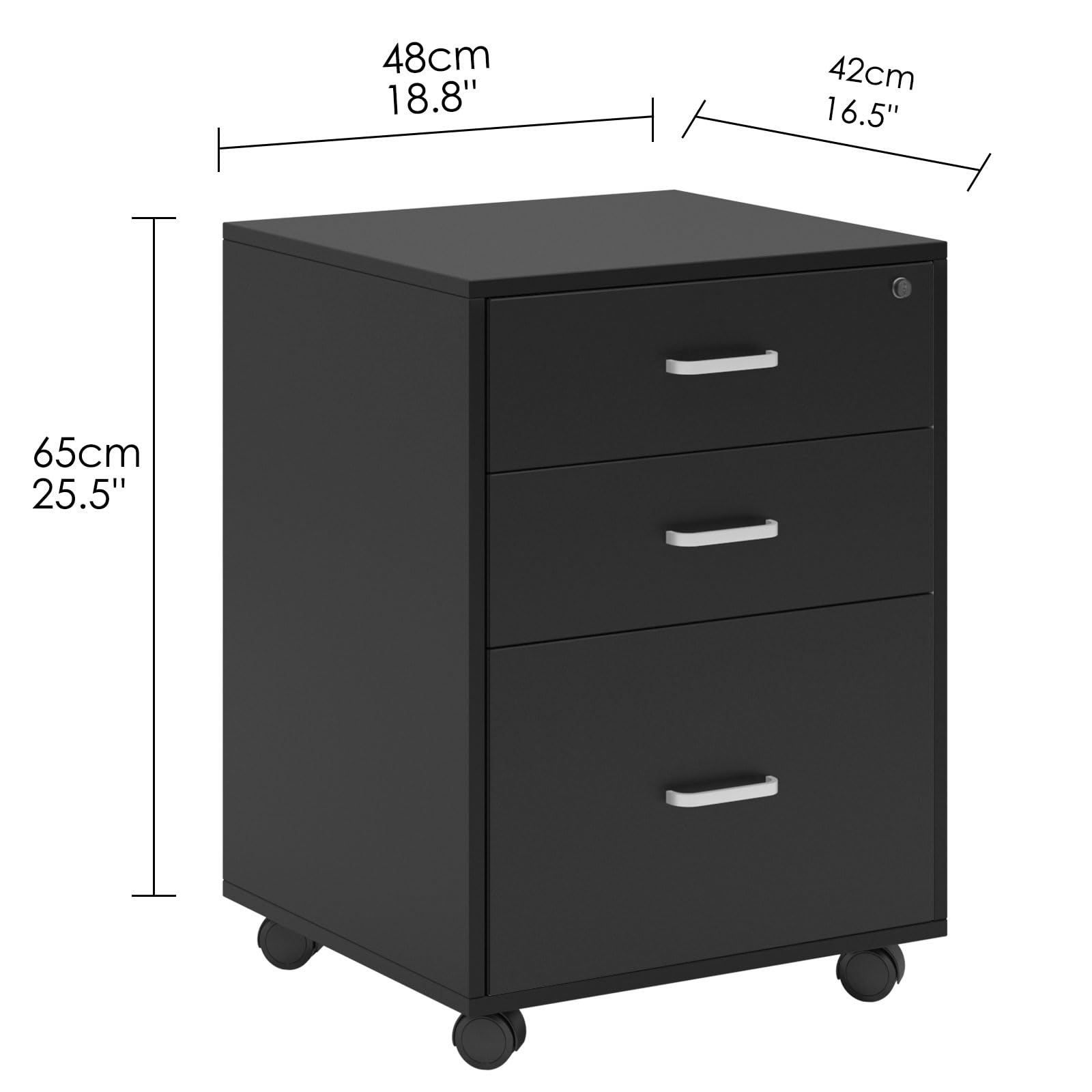 SogesHome File Cabinet with 3 Drawers, Office Storage File Cabinet on Wheels, Under Desk Filing Drawer Storage for Home (Black)
