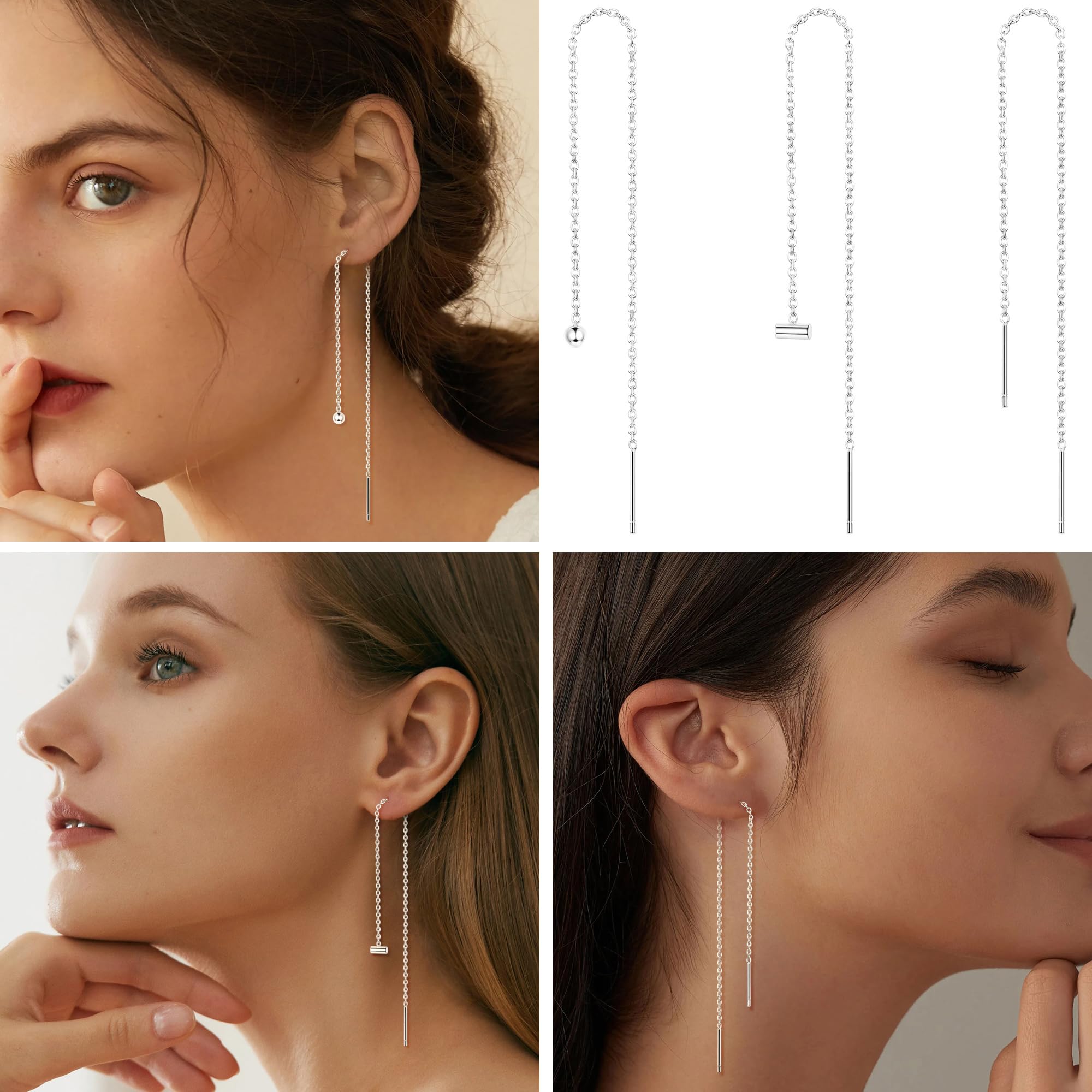 ORAZIO 6 Pairs Stainless Steel Chain Tassel Earrings for Women Lightweight Wave Threader Ball Dangle Drop Minimalist Chain Earrings Set