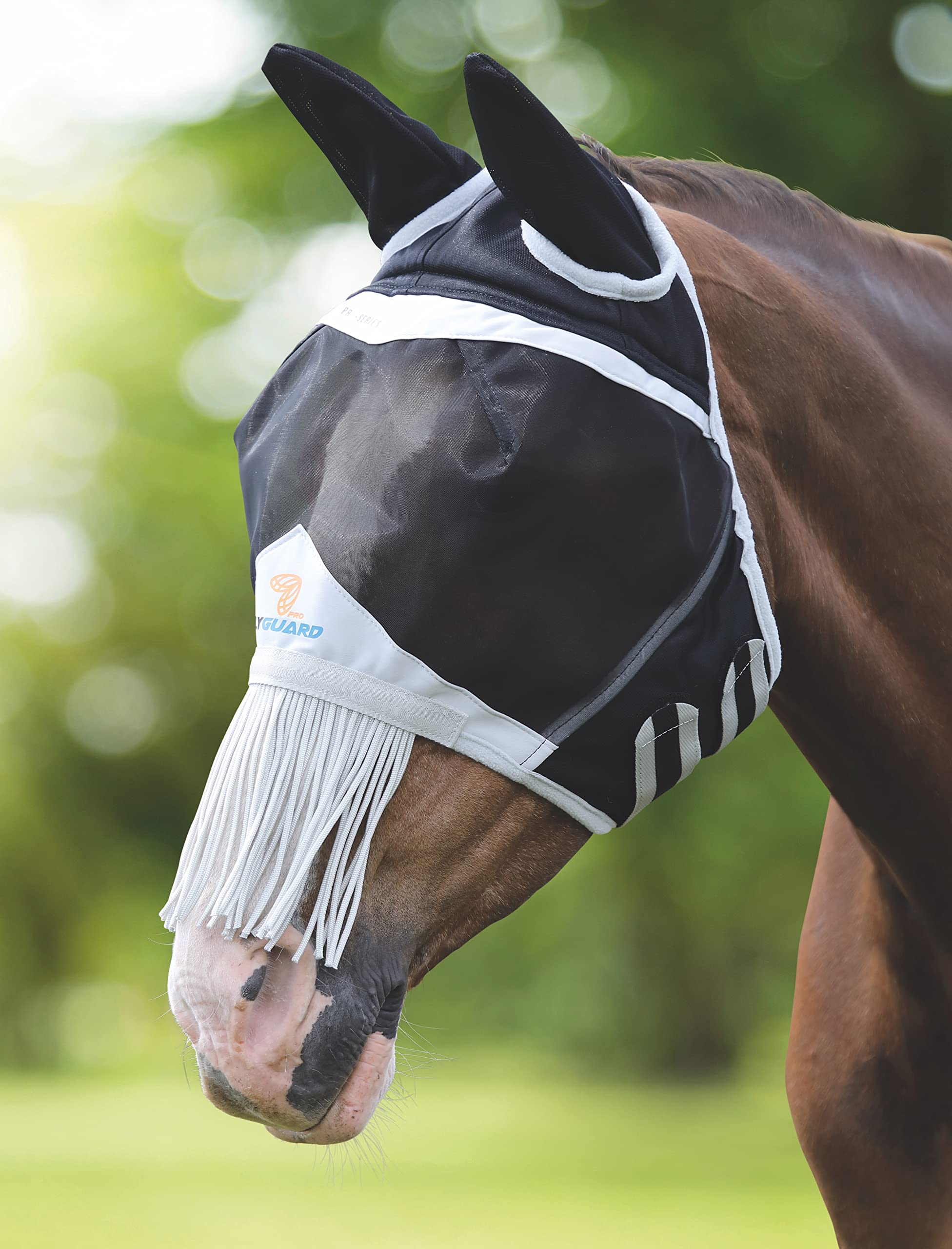 Shires Fine Mesh Horse Equine Fly Mask with & and Nose Fringe 60% UV Protection (Full, Teal)