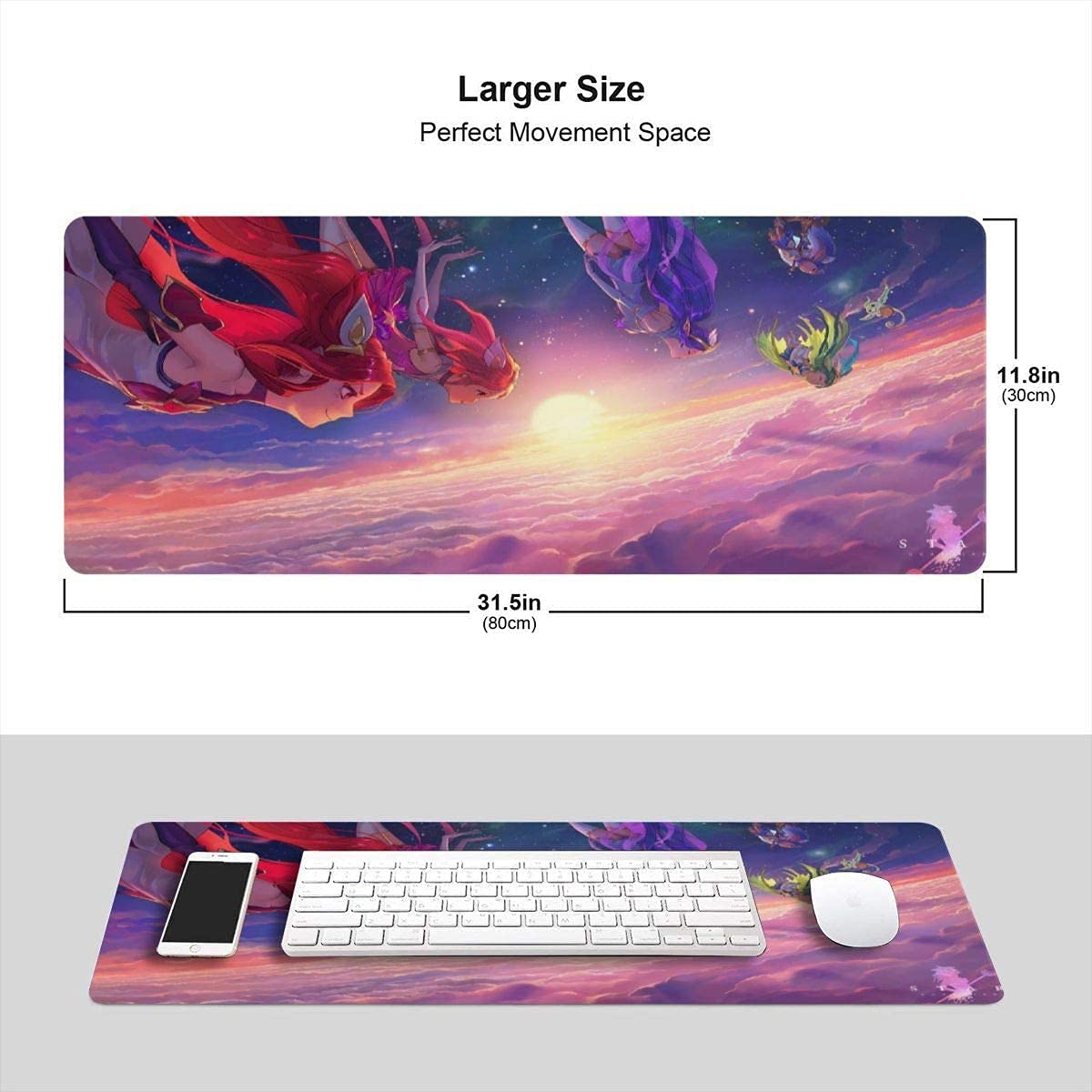 Professional Gaming Mouse Pad Poro, Mousepad Non-Slip Rubber Base Mouse Mat, 4mm Thick Glowing Keyboard and Mouse Combo Pad, Computer & Laptop Mouse pad 11.8" x 23.6"