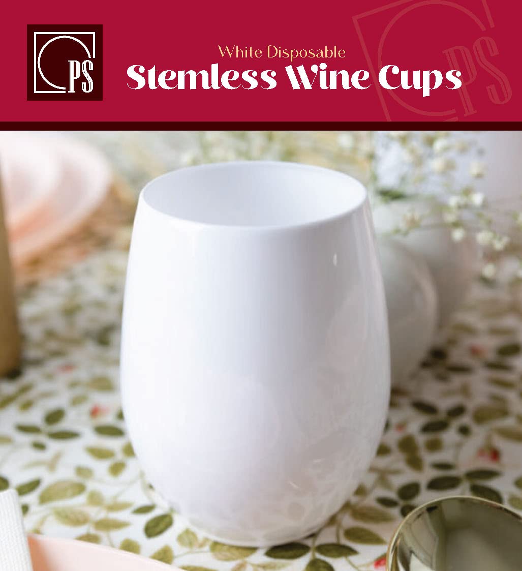 Posh Setting Plastic Stemless Wine Glasses - Disposable 12 Oz White Plastic Wine Glasses 6-Pack - Shatterproof Outdoor Wine Cups - Elegant BPA-Free Plastic Cocktail Wine Tumblers