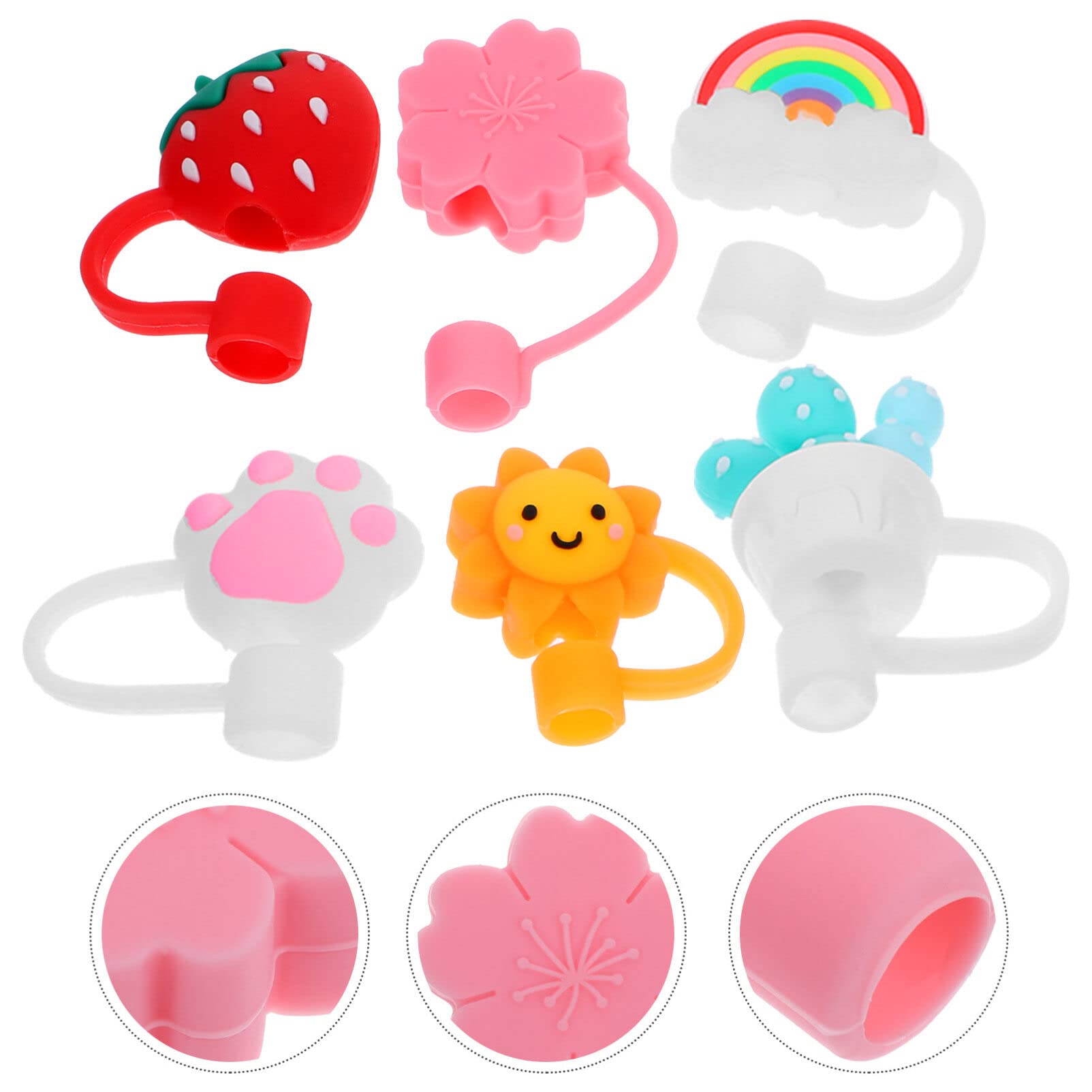 SOLUSTRE 6pcs Straw Cap Sun Straw Tips Cover Drinking Straw Tips Lid Reusable Straw Tips Lids Cartoon Straw Plugs Straw Covers Cap Straw Tip Caps Decorate Glass Girl