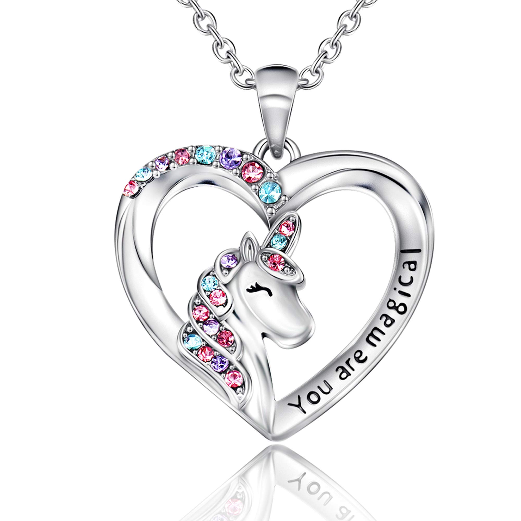 Shonyin Silver Unicorn Necklace for Women Girls CZ Unicorn Heart Necklace You Are Magical Christmas Birthday Valentines Stocking Stuffer Gifts for Girls Daughter Granddaughter Niece