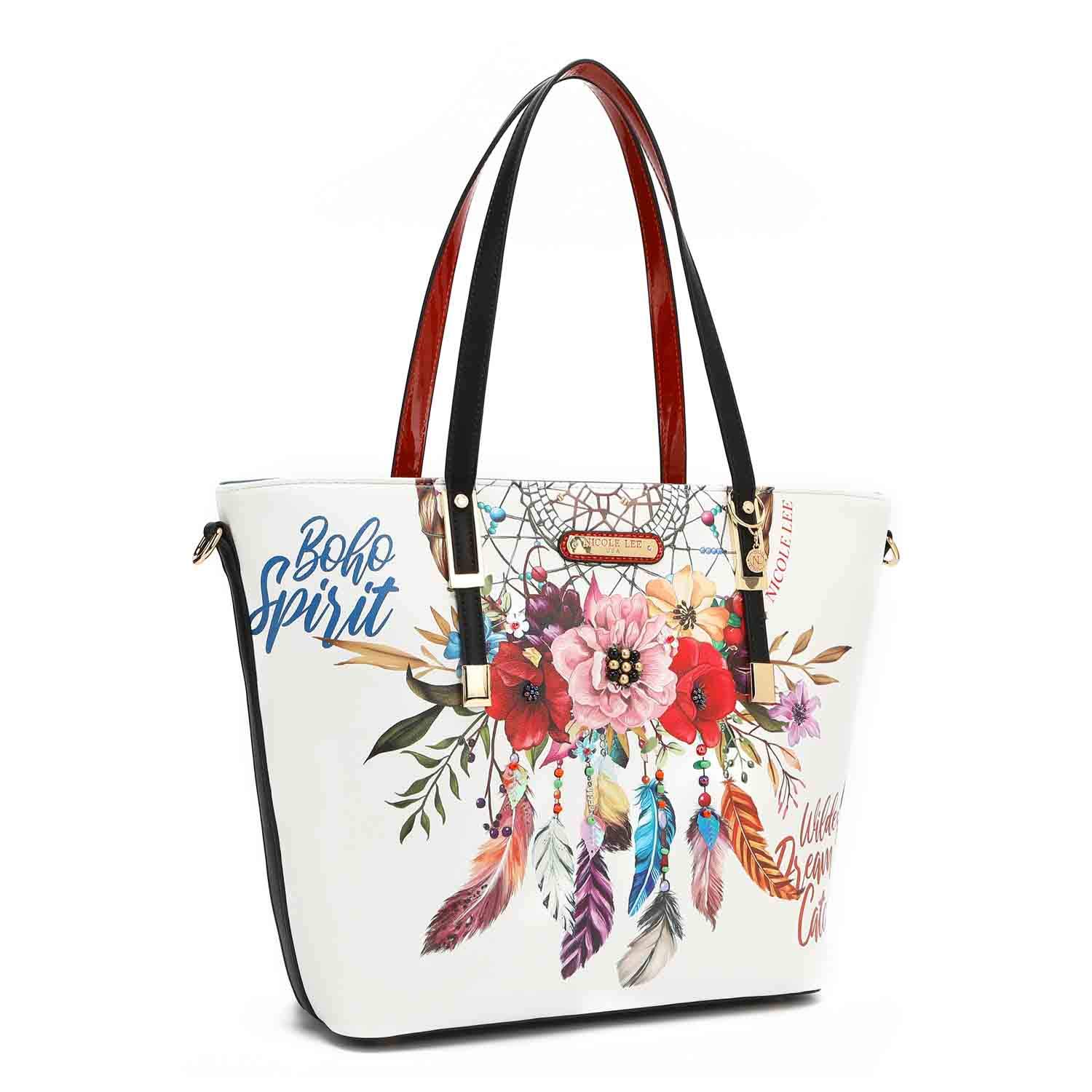 Nicole Lee BOHEMIAN WHITE MODERN PRINT SHOPPER BAG