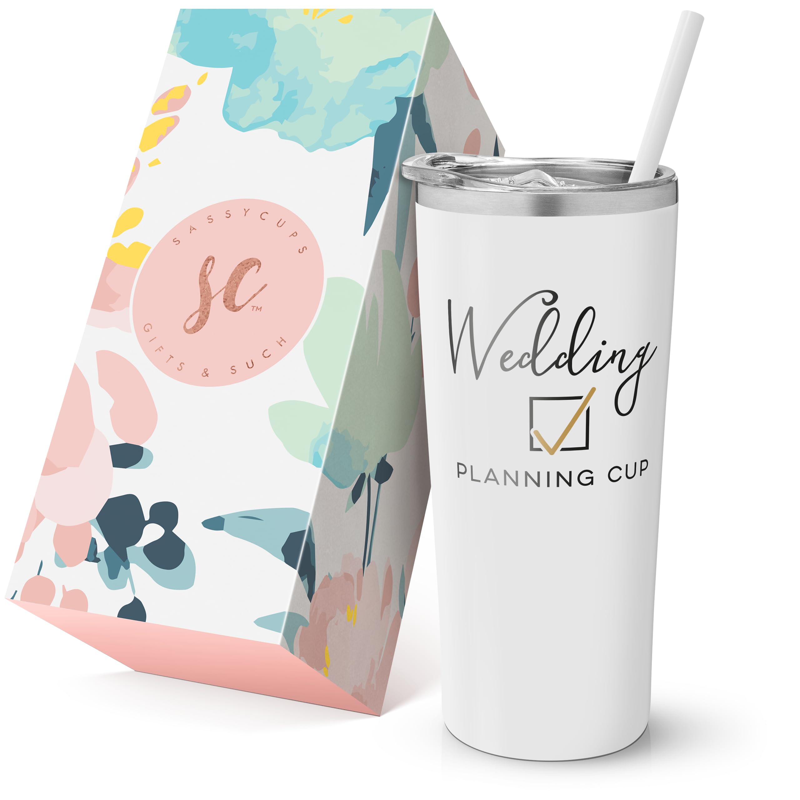 SassyCups Wedding Planning Cup | Vacuum Insulated Stainless Steel Tumbler for Bride to Be | Engagement | Newly Engaged Travel Mug for Future Mrs | Wedding Shower (22 Ounce, White)