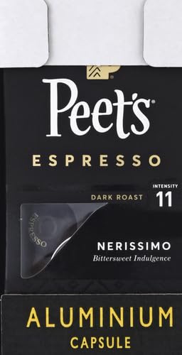 Peet's Coffee, Dark Roast Espresso Pods, Nerissimo, French Roast Style Intensity 11, 10 Count (1 Box of 10 Espresso Capsules)