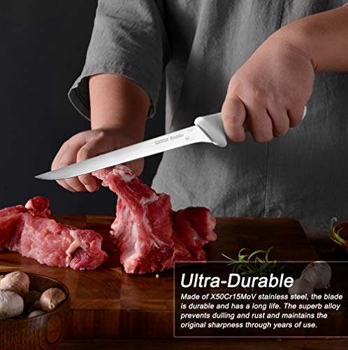 Richlin Boning Knife,8-Inch Chef's Knife with Razor Sharp High Carbon Stainless Steel for Meat and Poultry(8ā Narrow Boning Knife,White)