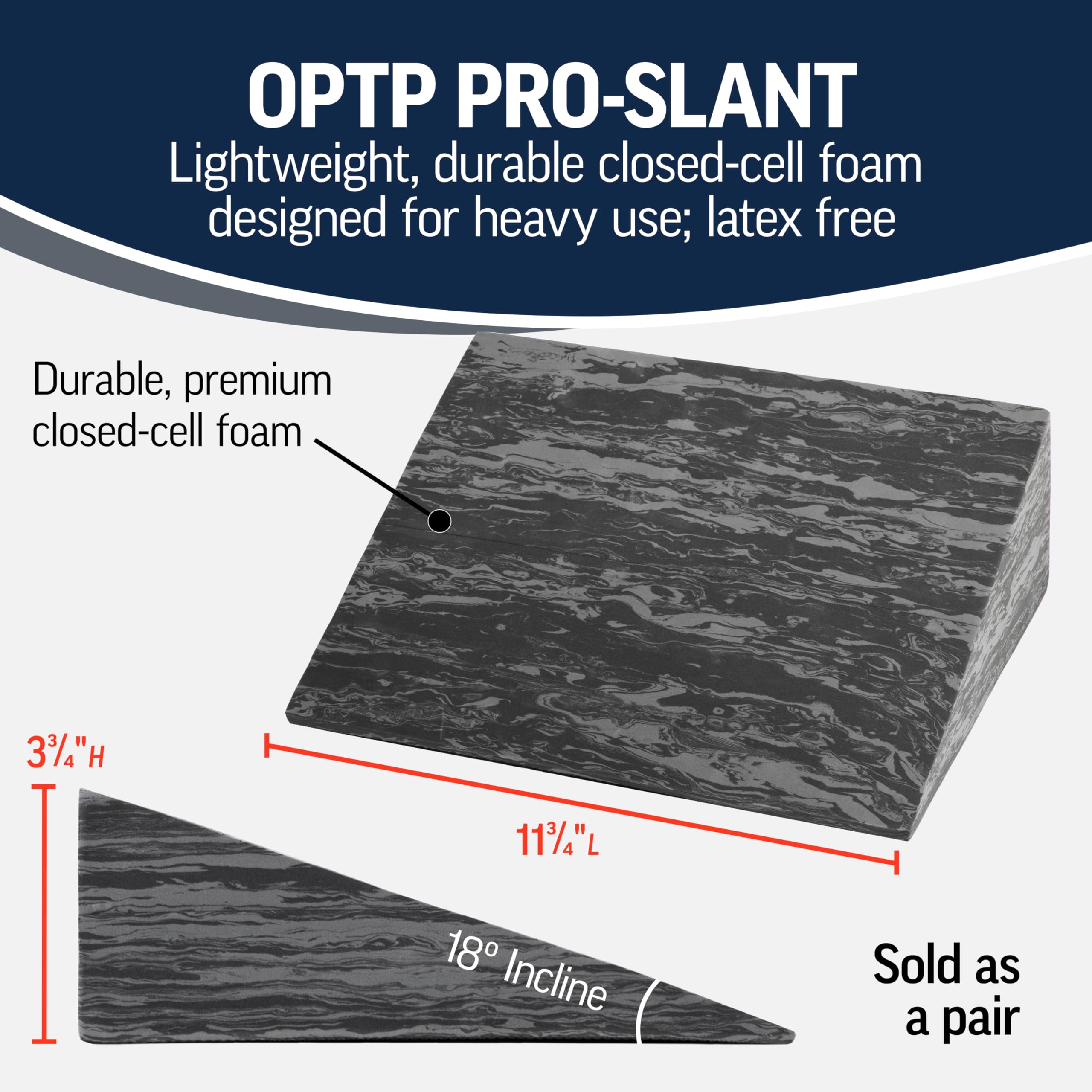 OPTP PRO-Slant β Professional Foam Incline Squat Wedge Pair and Slant Board for Squats- Workout Squat Wedges for Rehabilitation and Stretching of The Calf, Ankle and Foot