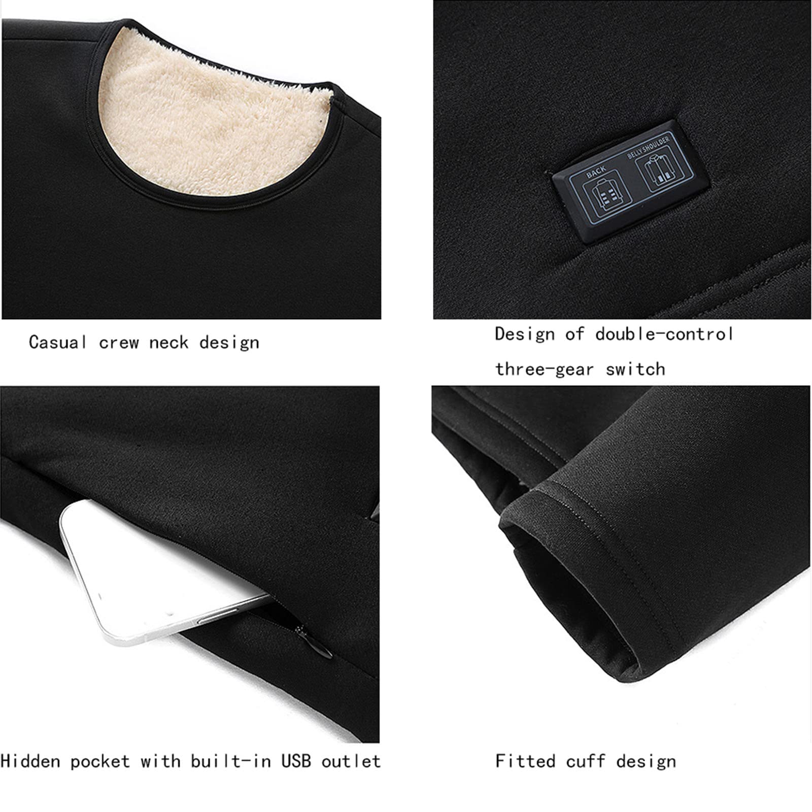 Vuirrm Thermal Underwear for Men Electric Heated Thermal Underwear Set (Top + Pants) USB Washable Temperature Adjustable in Winter,5XL,Black