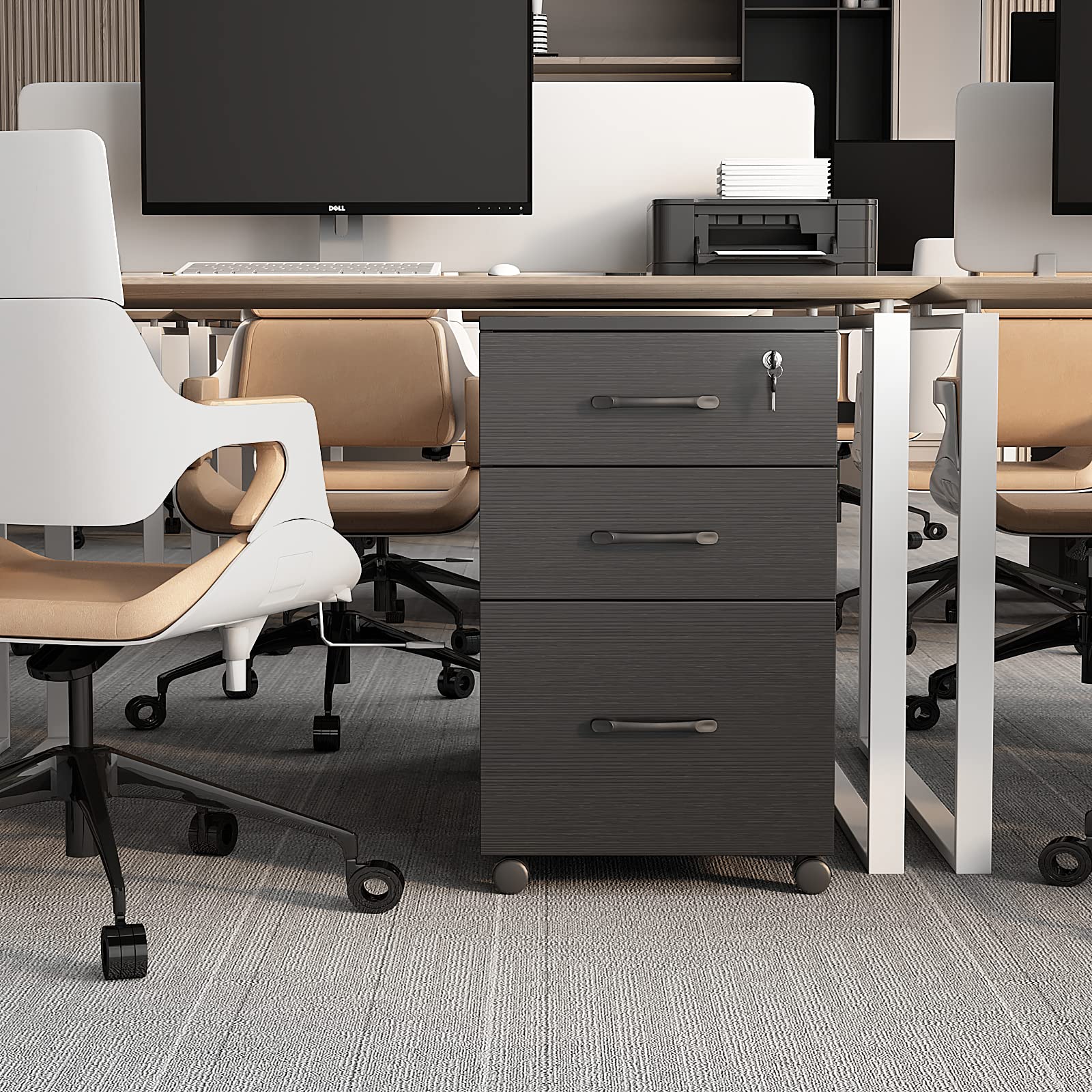 NEWSENDY Rolling File Cabinet: Slim White File Cabinet with Lock, 3-Drawer Under Desk Office Filing Cabinet for Letter/Legal Size Documents, Ideal for Home Office (Black)