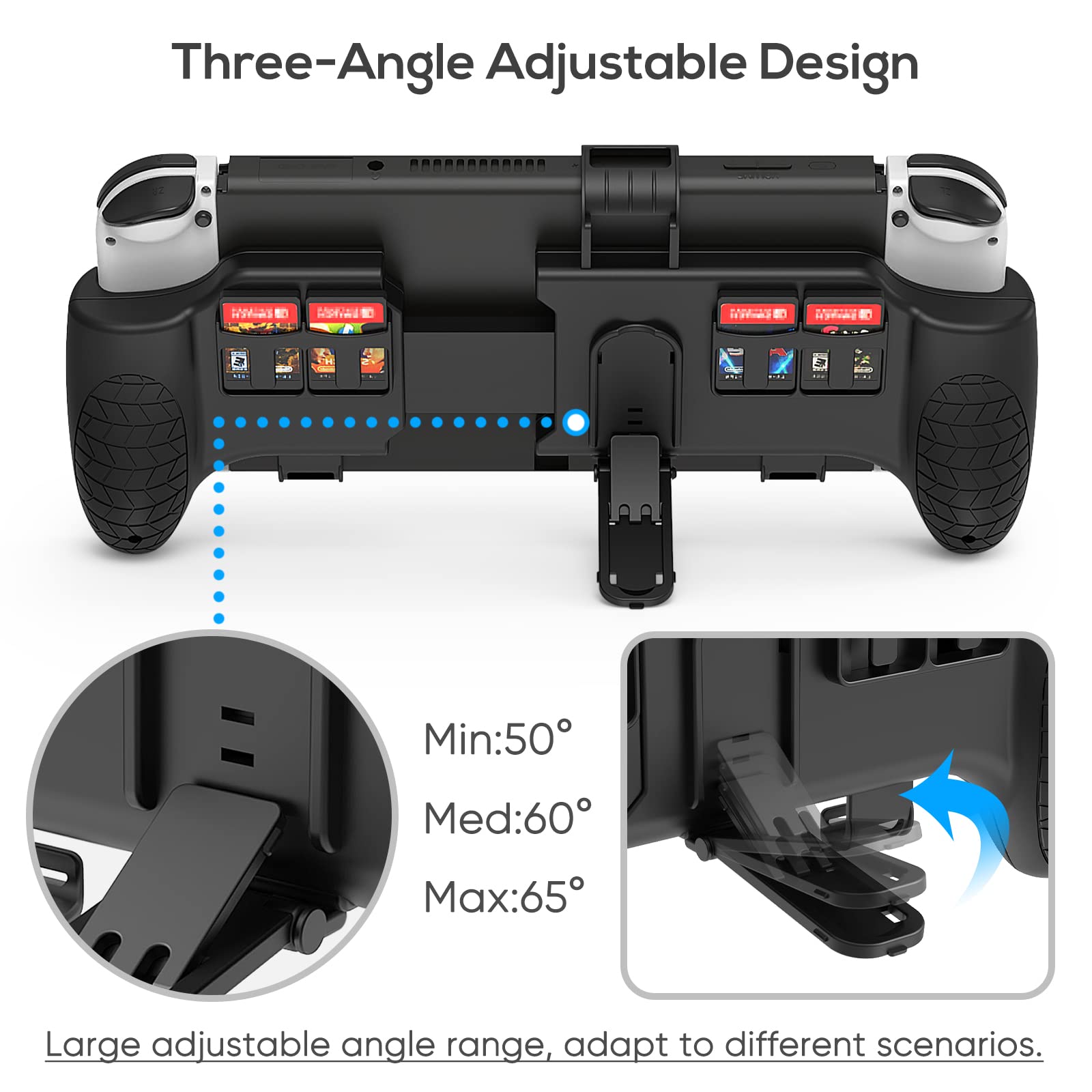 Upgrade Adjustable Hand Grip Compatible with Nintendo Switch OLED, Ergonomic & Comfortable Hand Grip Case Compatible with Nintendo Switch OLED/Switch/Switch Lite with 4 Game Card Slots (Black)