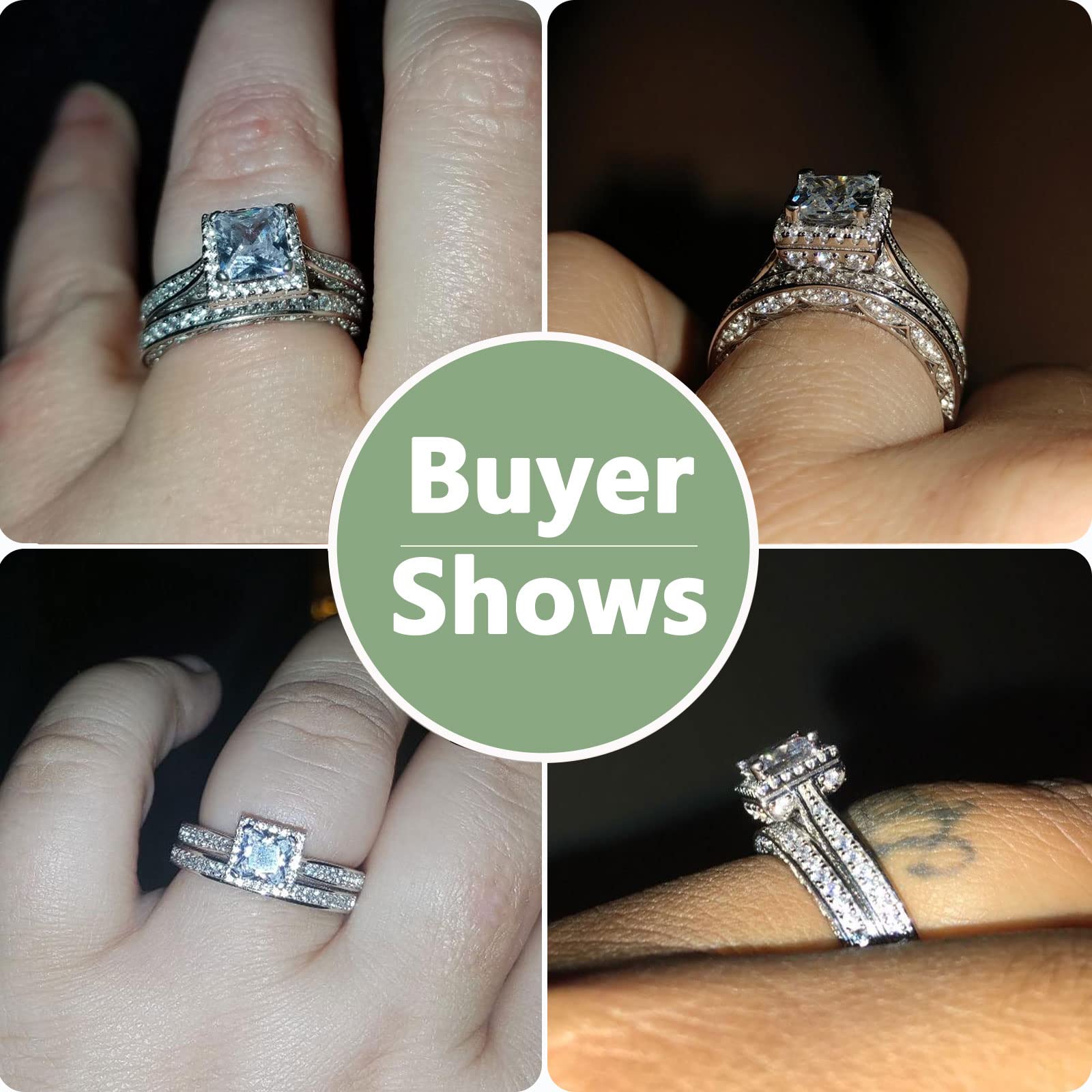 Newshe Engagement Wedding Ring Set For Women 925 Sterling Silver 1.5CT Princess White AAAAA Cz Size 7
