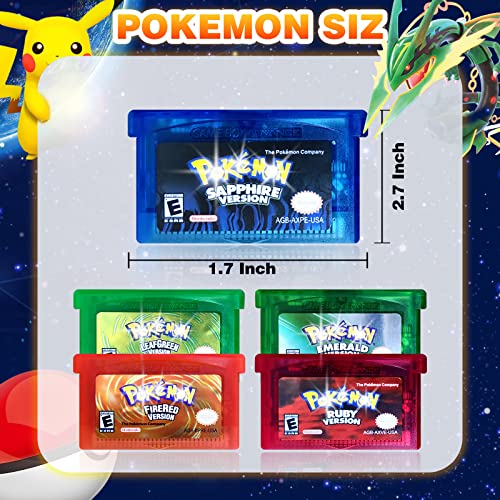 VIAPOM 5 Pcs Pokemon Ruby,Emerald,Sapphire,LeafGreen,FireRed Version GBA Game,Pocket Monster Third-Party Cards Gameboy Cartridge Compatible with GBM/GBA/SP/NDS/NDSL (Reproduction Game Cards)