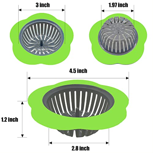 Tisnveky Sink Strainers for Kitchen Sink, Sink Drain Strainer with 4.5 Inch Diameter, Kitchen Sink Strainer with Hard Plastic Bottom and Soft Silicone Edge, [1 Pack] [Green]