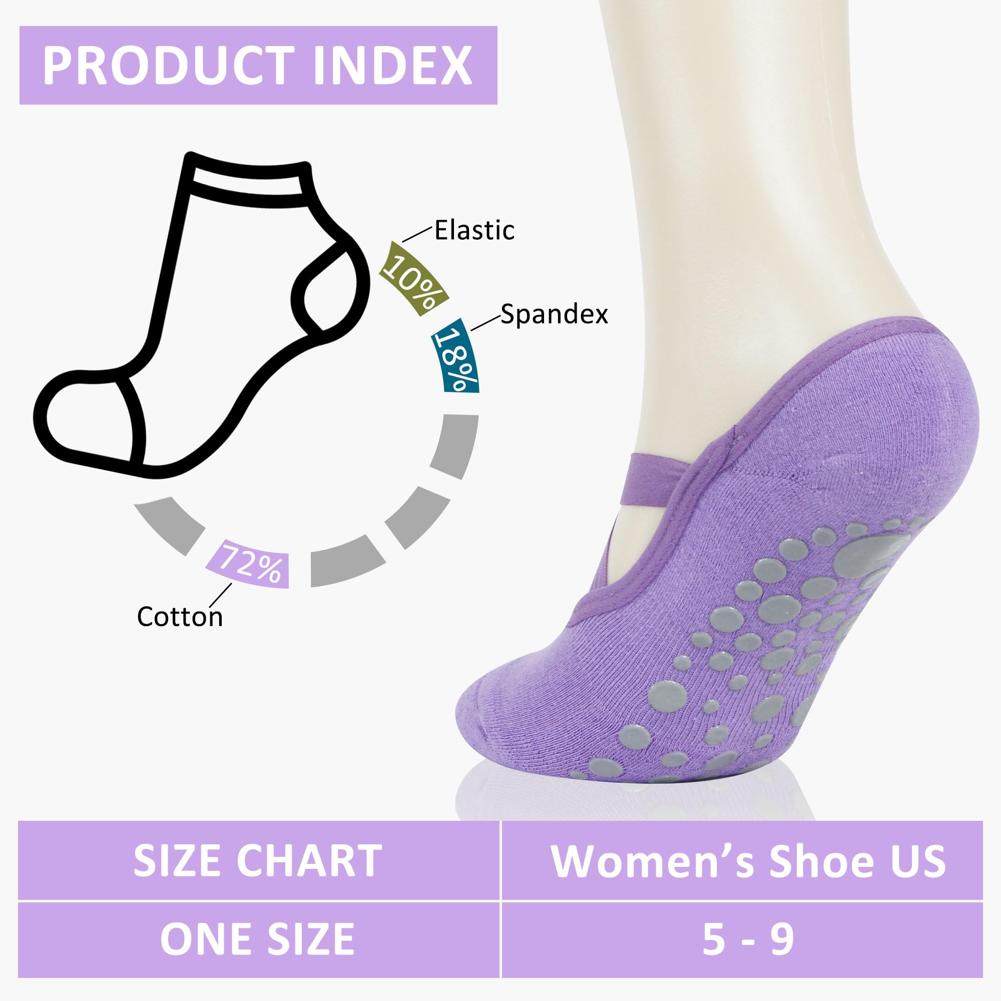 Ristake Yoga Socks, Womens Compression Cotton Sticky Hiking Running Socks for Pilates 3 Pairs Skid Proof Barre Pilates Socks with Grips