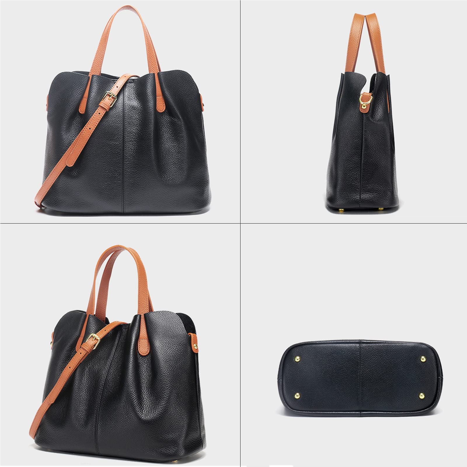 Women Leather Handbag Large Capacity Hobo Purse Shoulder Crossbody Bag Tote Satchel Bag, Black