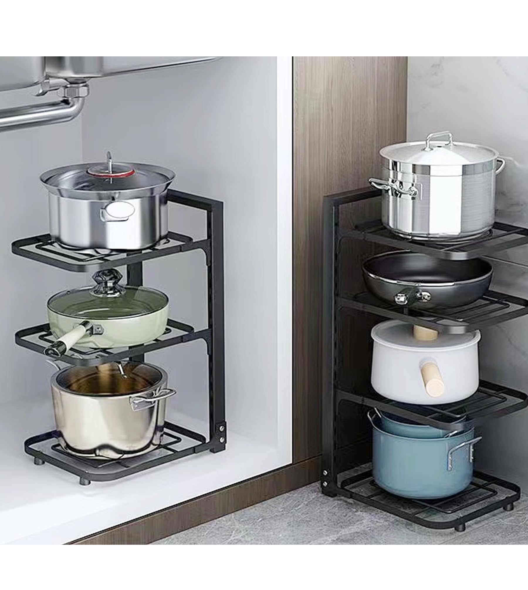 Pot and Pan Organizer for under Cabinet Baking Pan Organizer Rack Pot Rack Pot Organizer Pot and Pan Rack Pan Storage Pot Lid Pan Holder under Sink For Kitchen Organization (3 Tier)