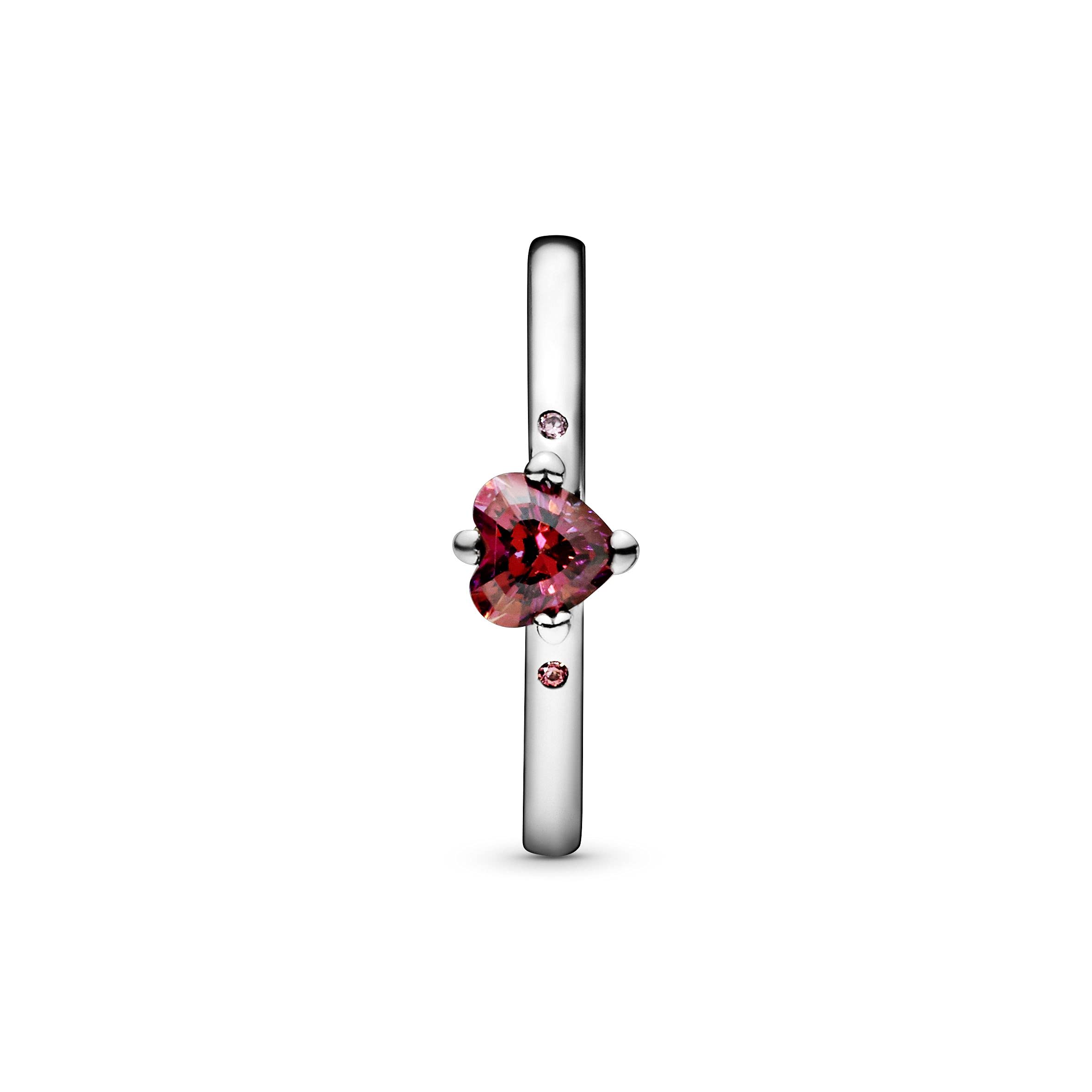 Pandora You & Me Sparkling Red Heart Ring - Sterling Silver Ring for Women - Layering or Stackable Ring - Gift for Her - Sterling Silver with Red Cubic Zirconia - Size 6