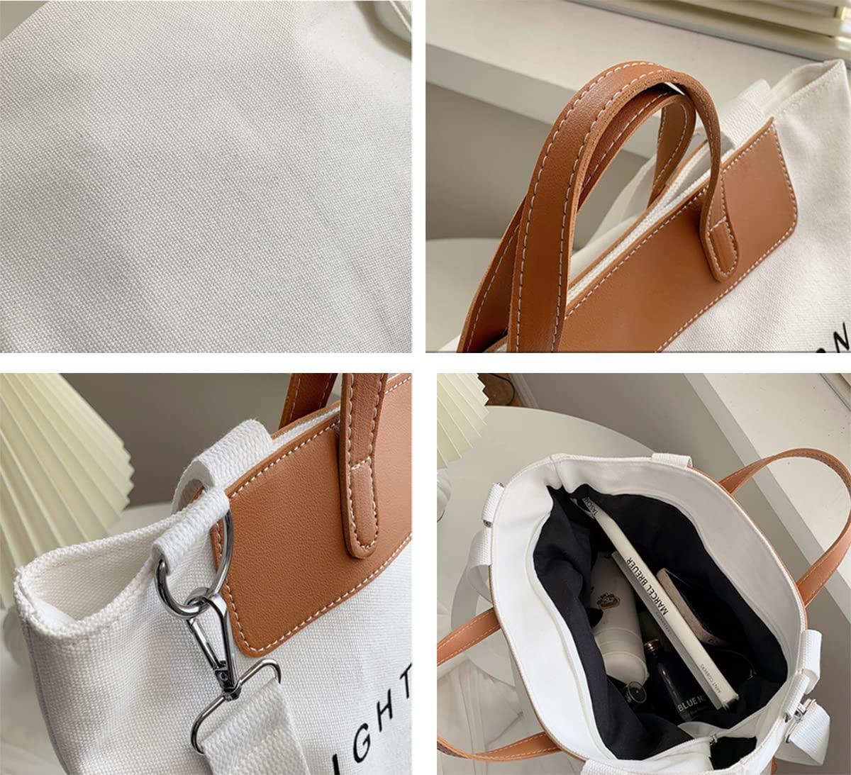 Women Large Canvas Tote Bags Crossbody Shoulder Bag Multi-pocket Hobo Purse